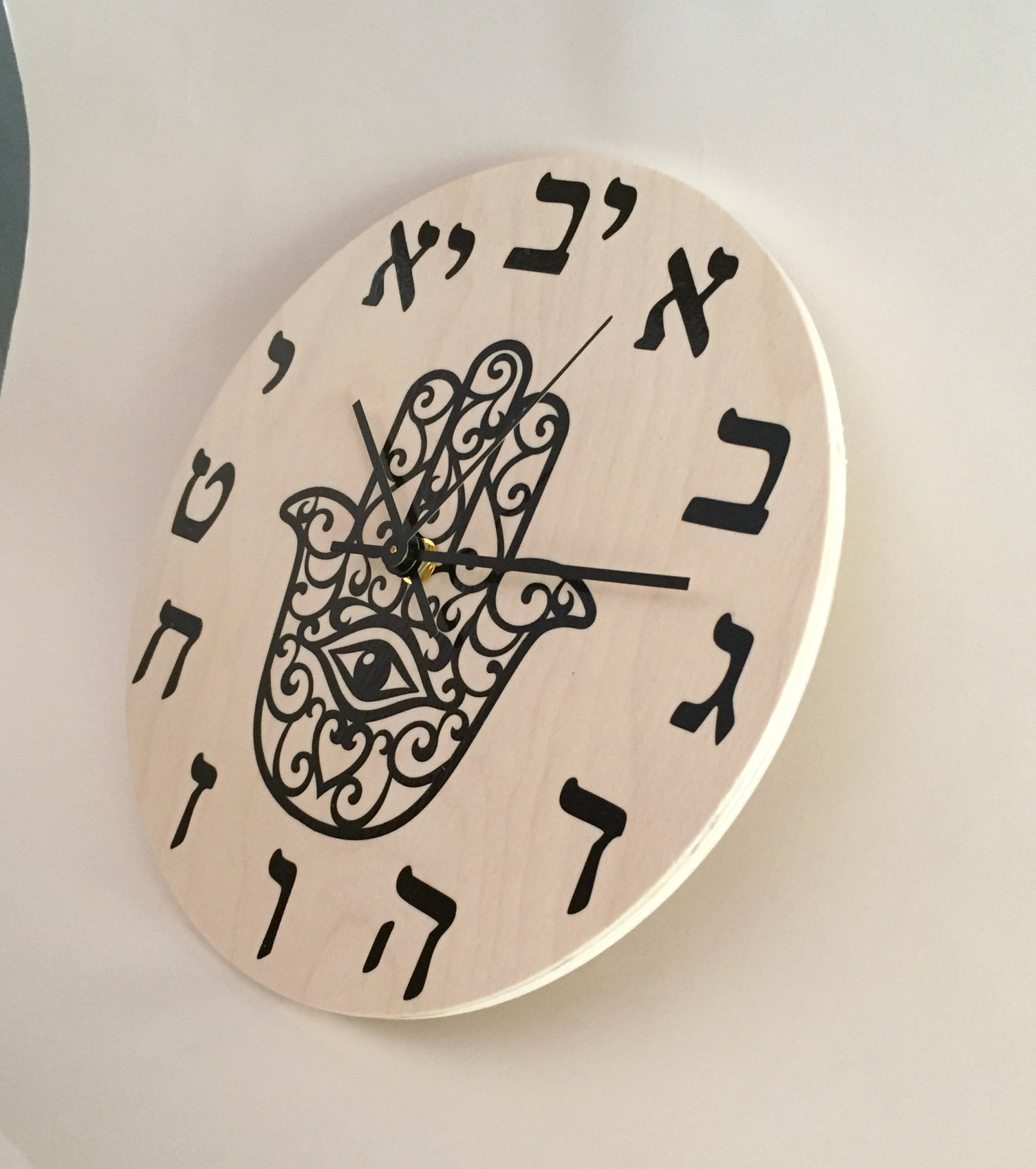 Hamsa Wall Clock Hebrew Wooden Wall Clock Evil Eye Clock - Etsy