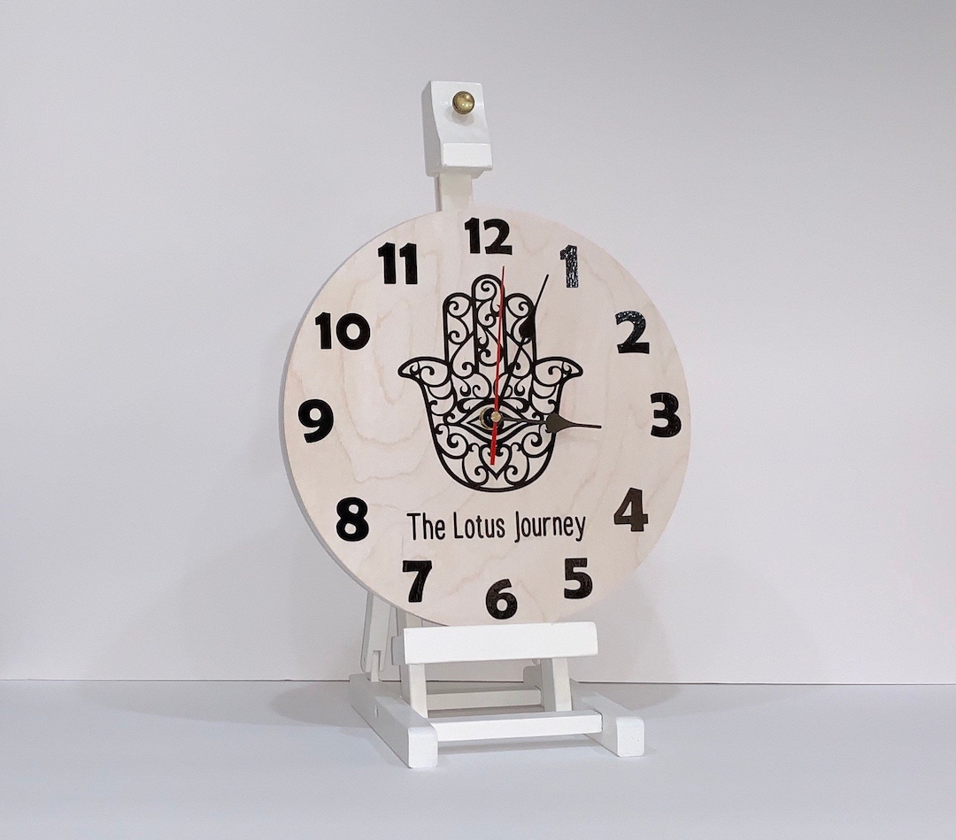 Hamsa Wall Clock, Personalized Hebrew Wooden Wall Clock, Evil Eye Clock ...