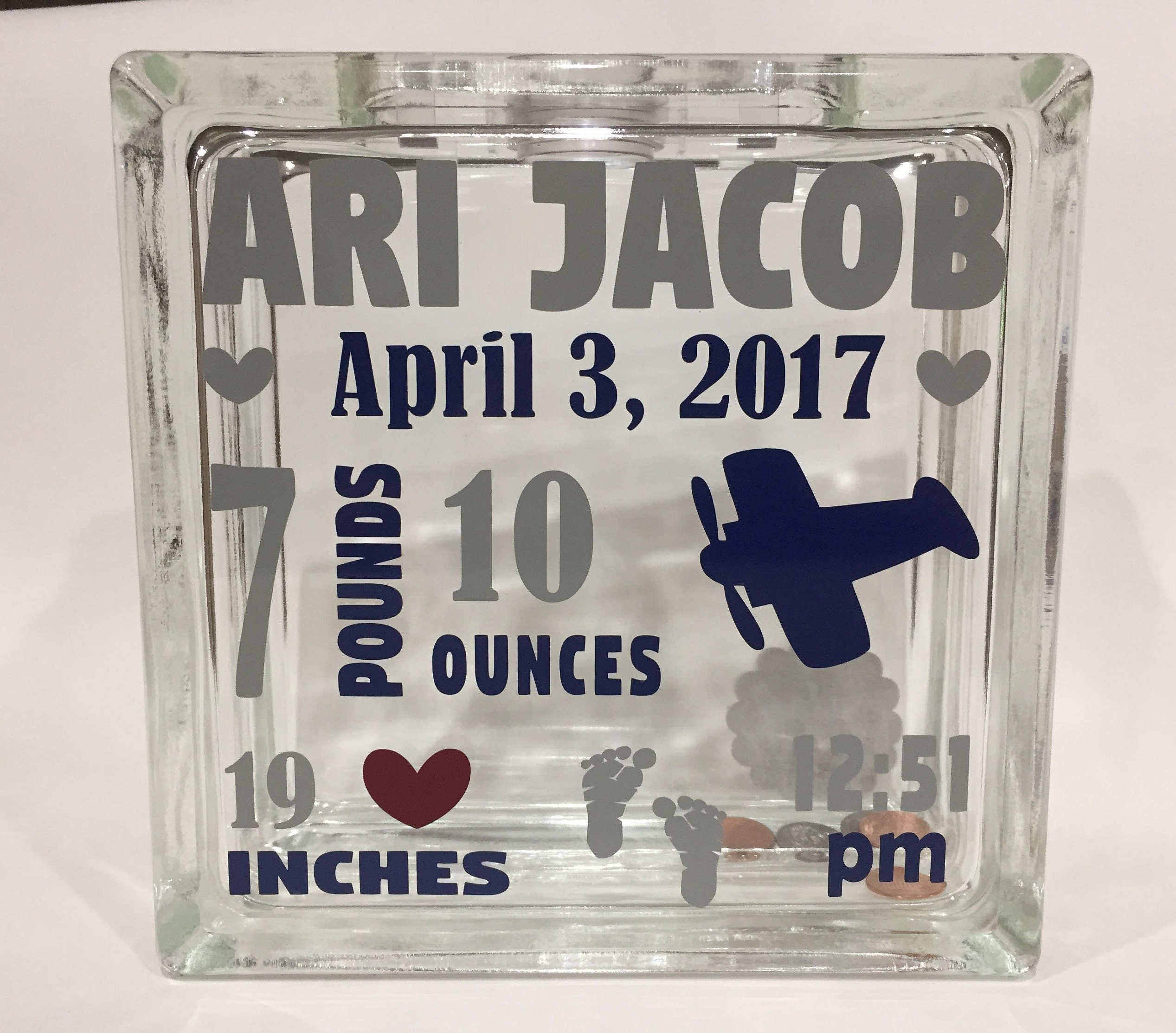 Boy Glass Block Bank With Airplane Baby Boy Shower Gift Baby - Etsy