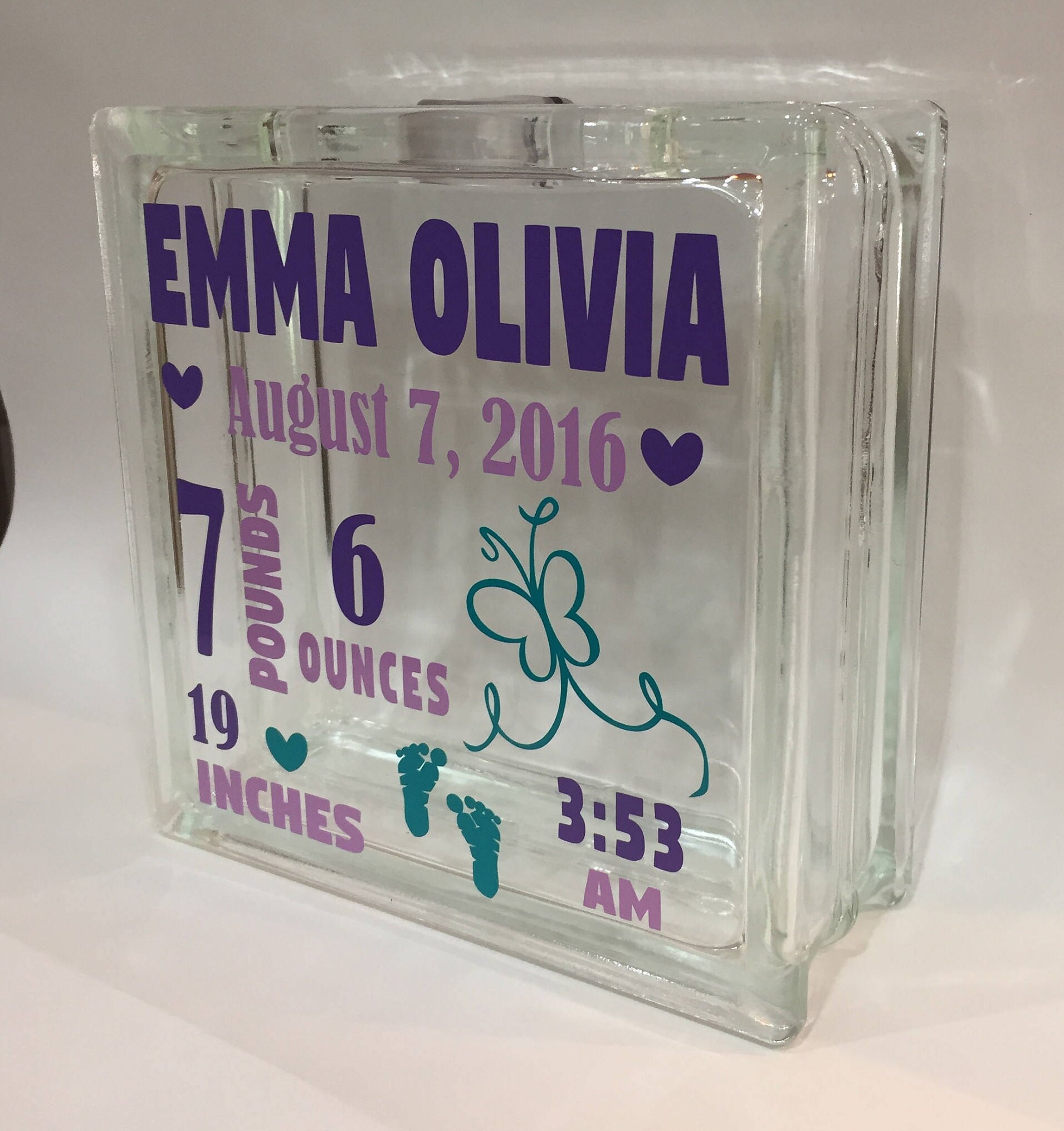 Baby Girl Glass Block Bank With Butterfly Baby Girl Shower - Etsy