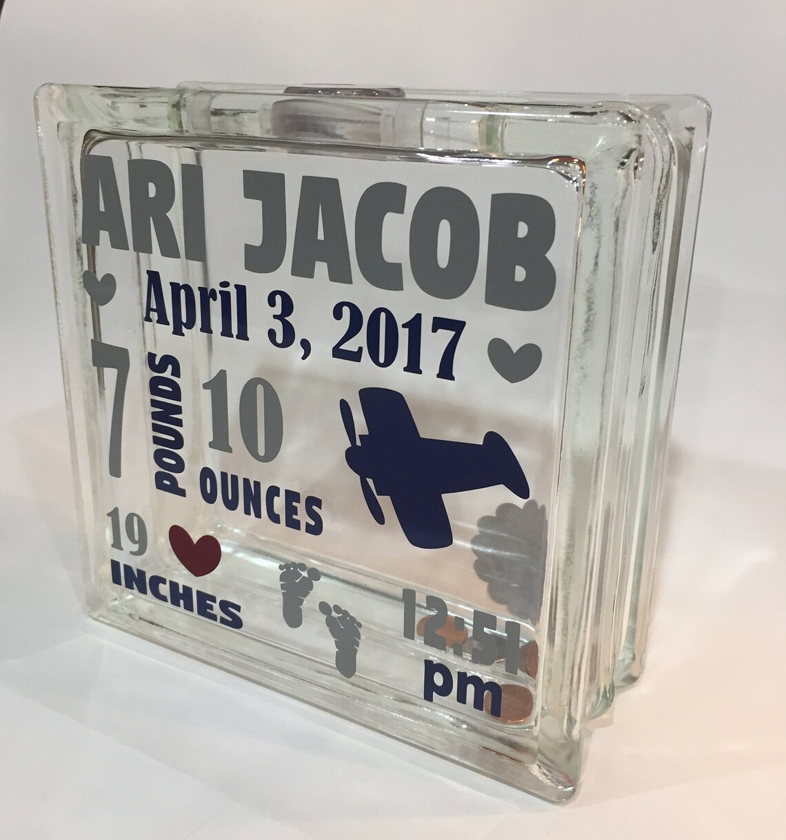 Boy Glass Block Bank With Airplane Baby Boy Shower Gift Baby - Etsy