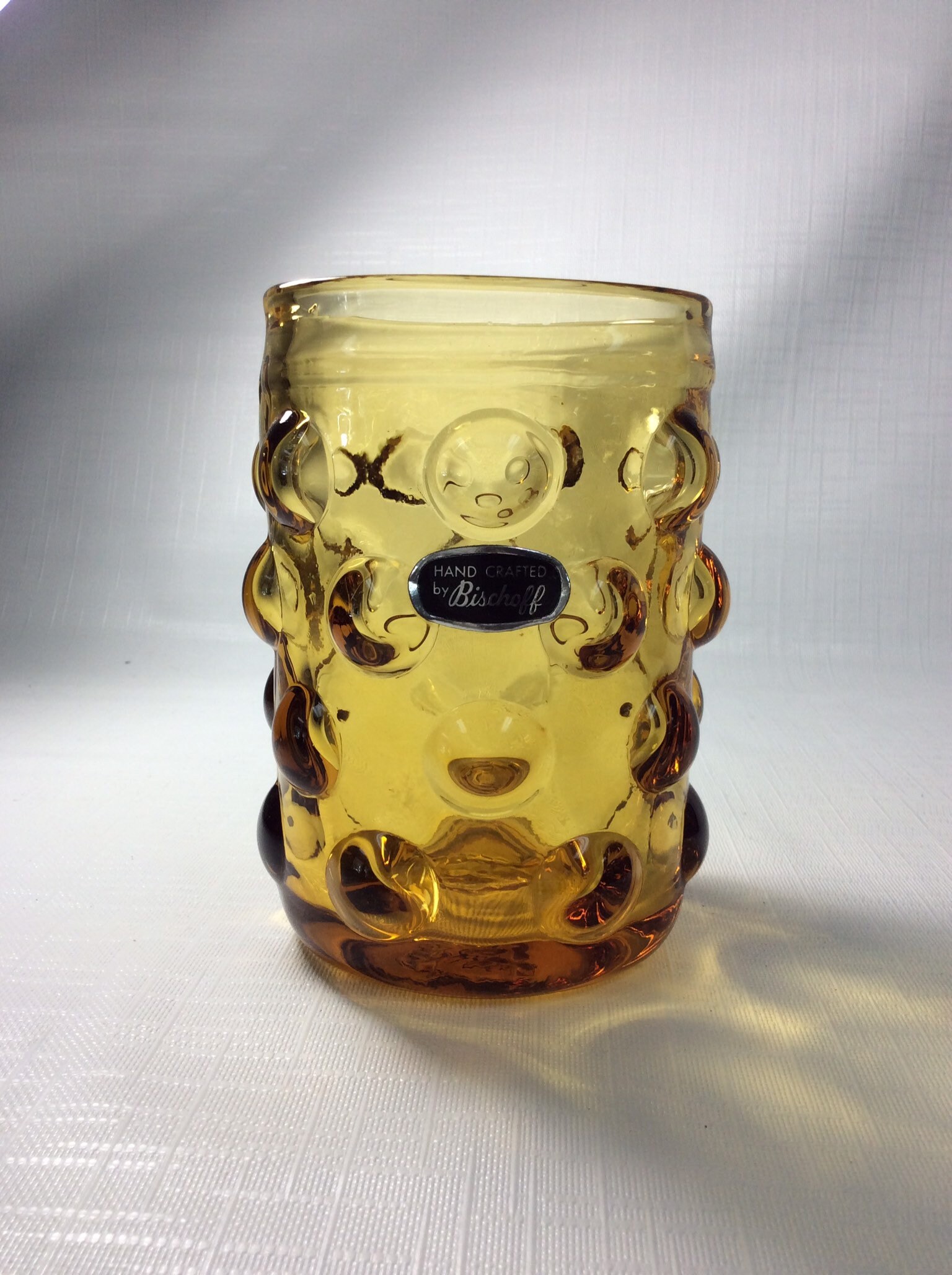 Bischoff Glass hand blown vase #952 bubble wrap amber