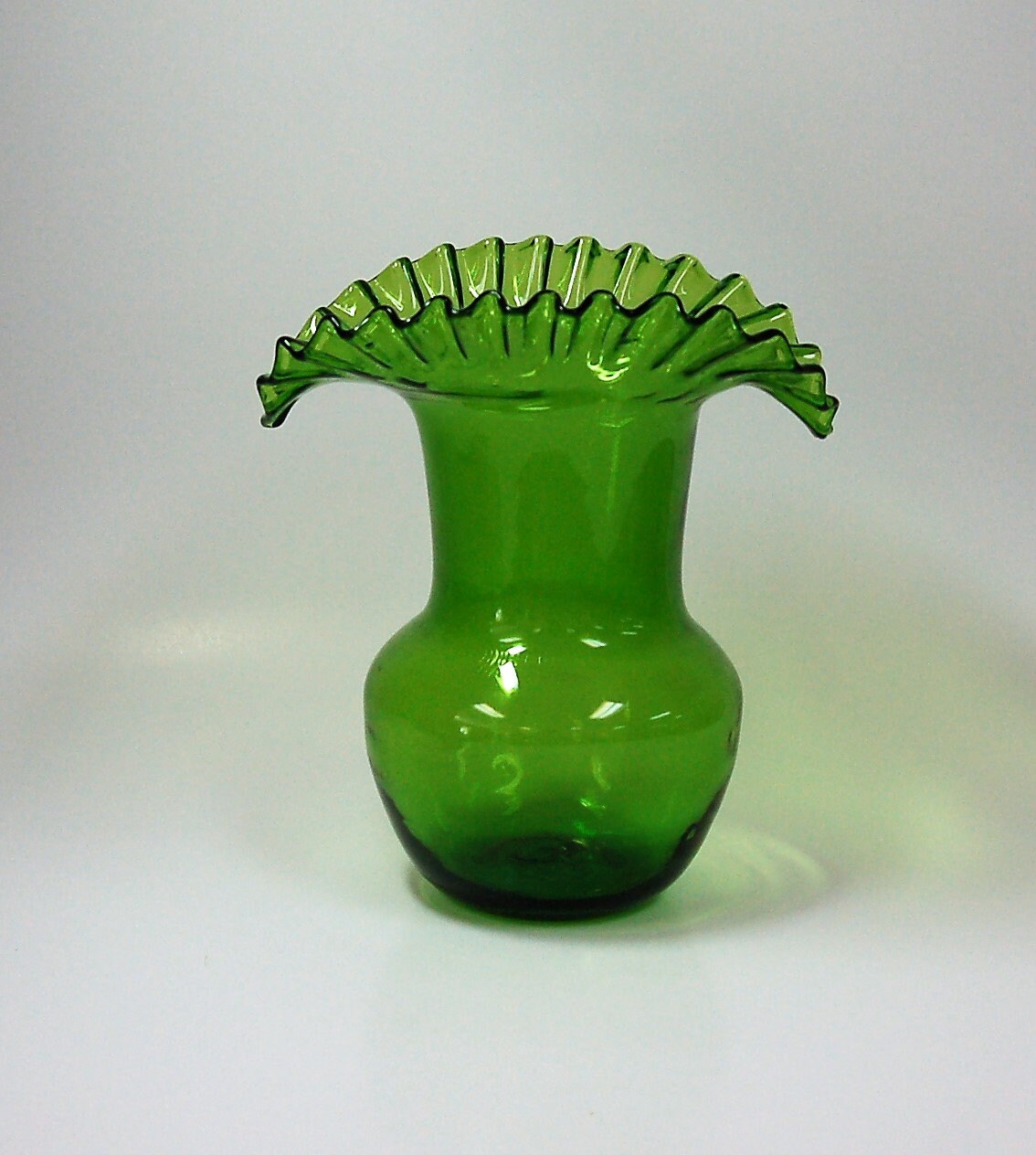 Blenko Glass lime green 390 vase ruffled top