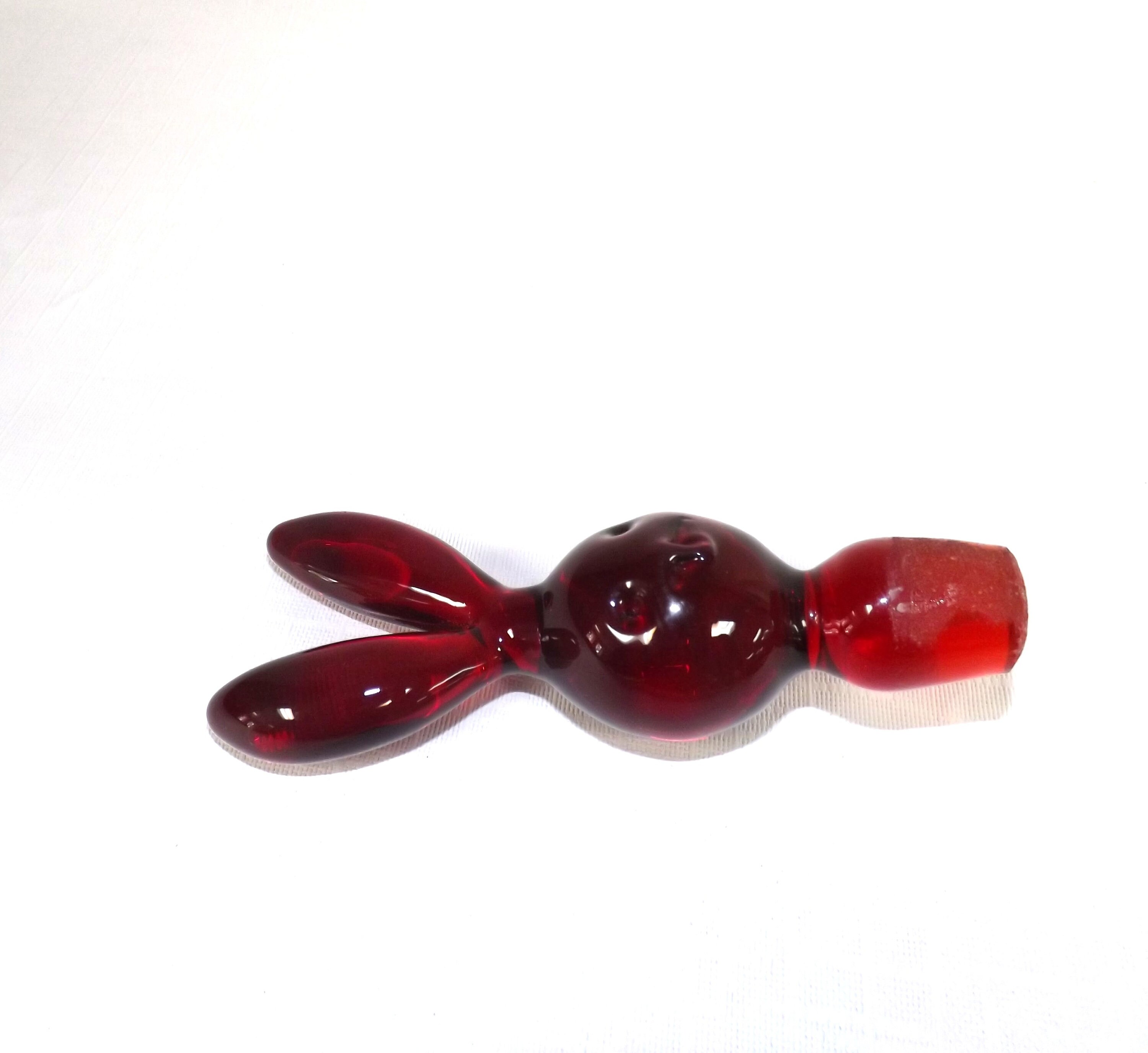 Blenko Glass Dark Tangerine Bunny Rabbit Stopper for a #7050 Decanter ...