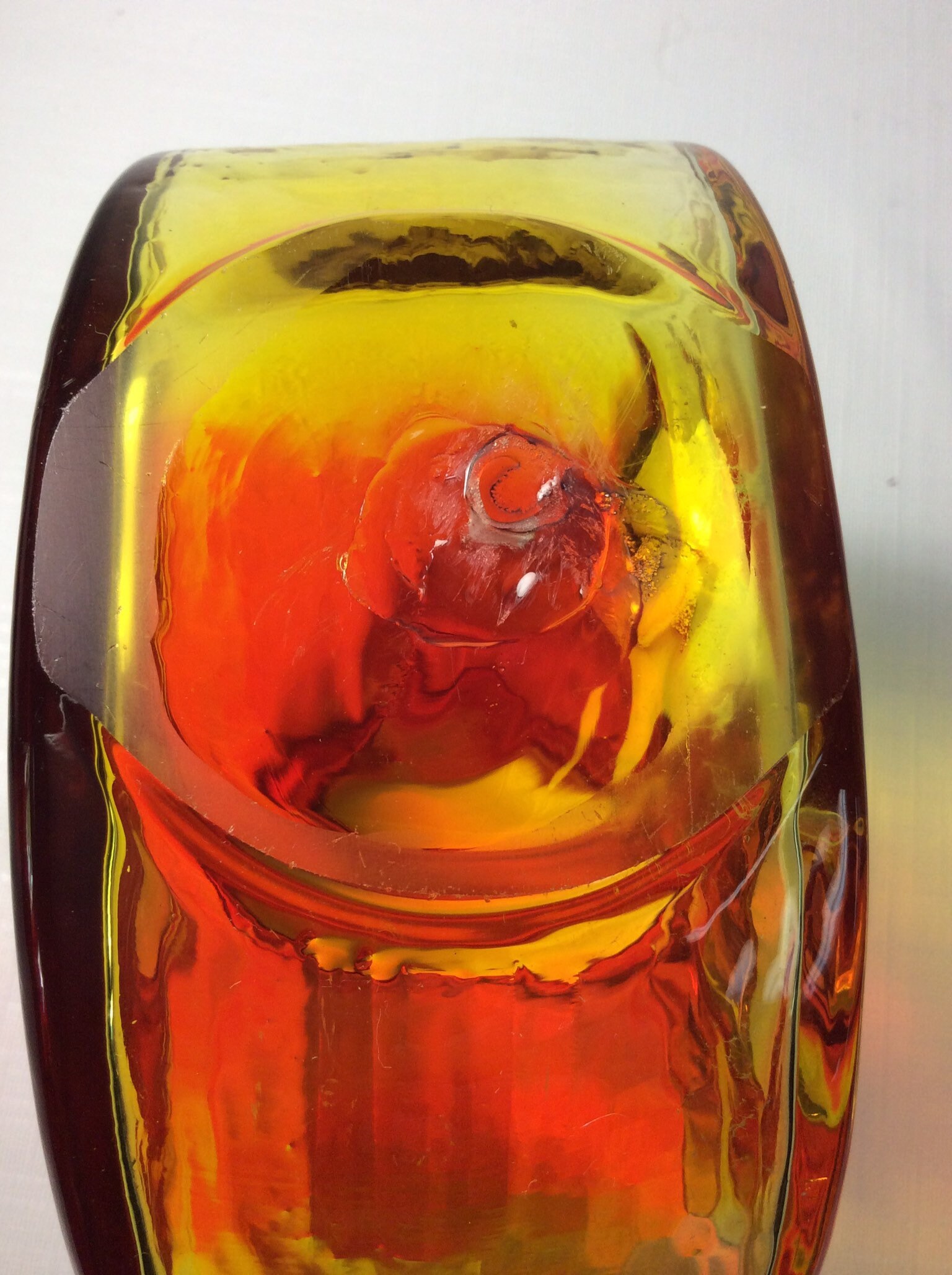 Blenko Glass 6322 tangerine clover vase. Husted design