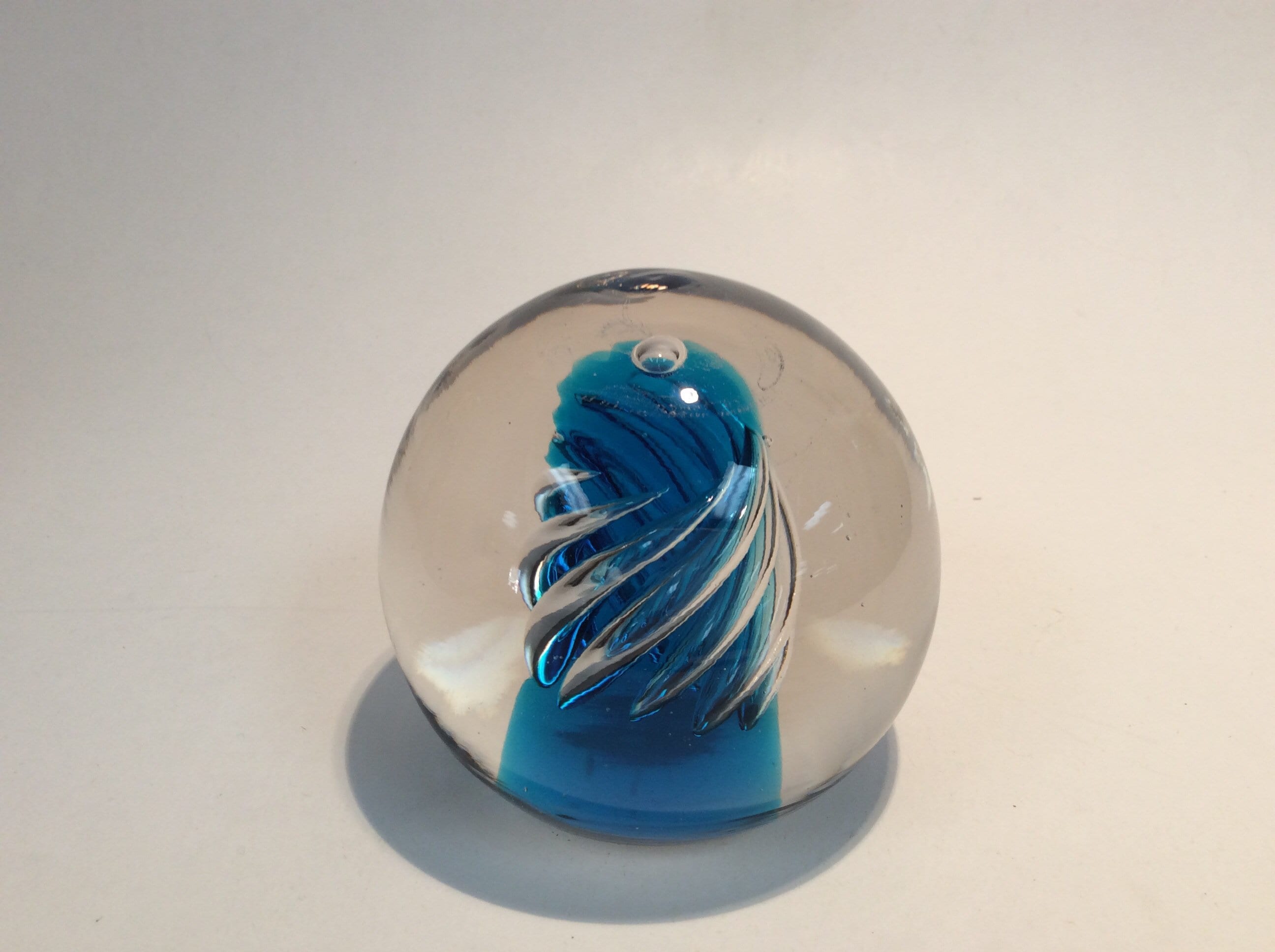 Blenko Glass vintage air twist paperweight #68B. Turquoise blue center ...
