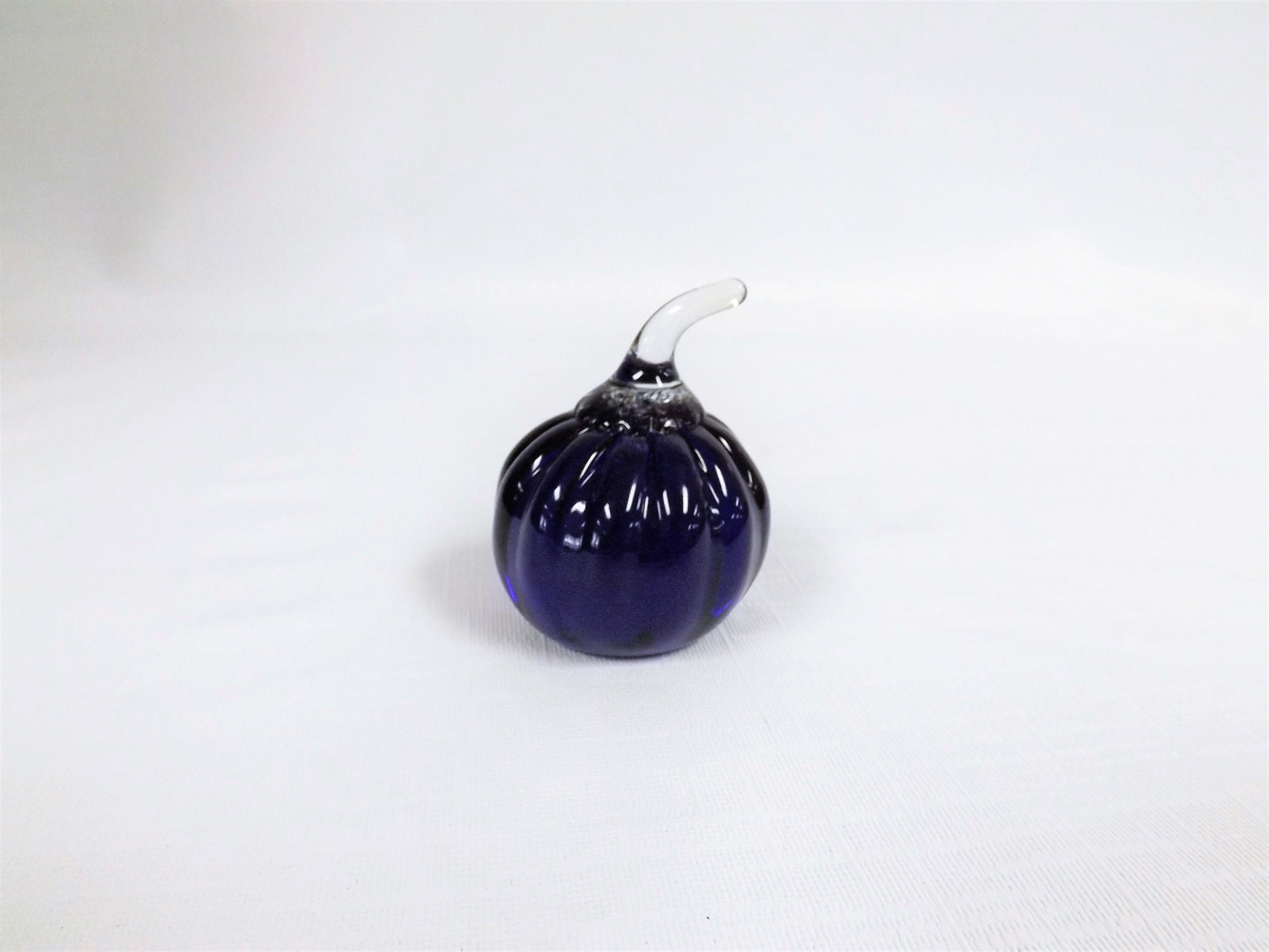 Blenko Glass Cobalt Blue Ribbed Mini Pumpkin Dated 2015