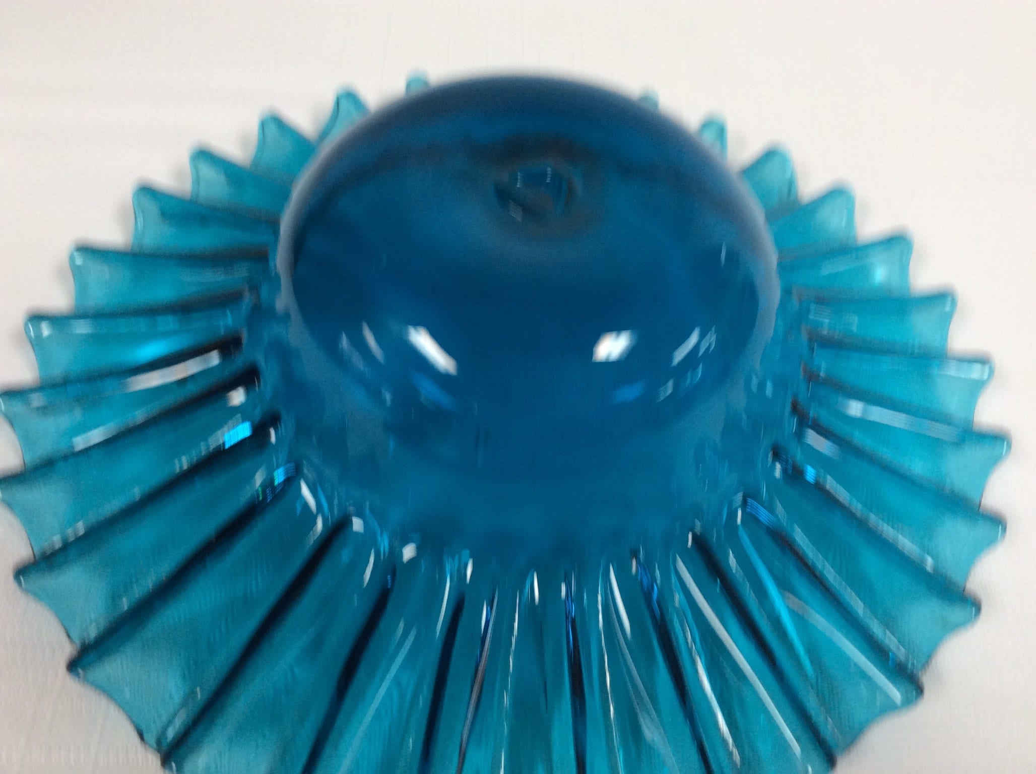 Blenko Glass vintage 5423 crimped in teal blue, Husted design, hand blown