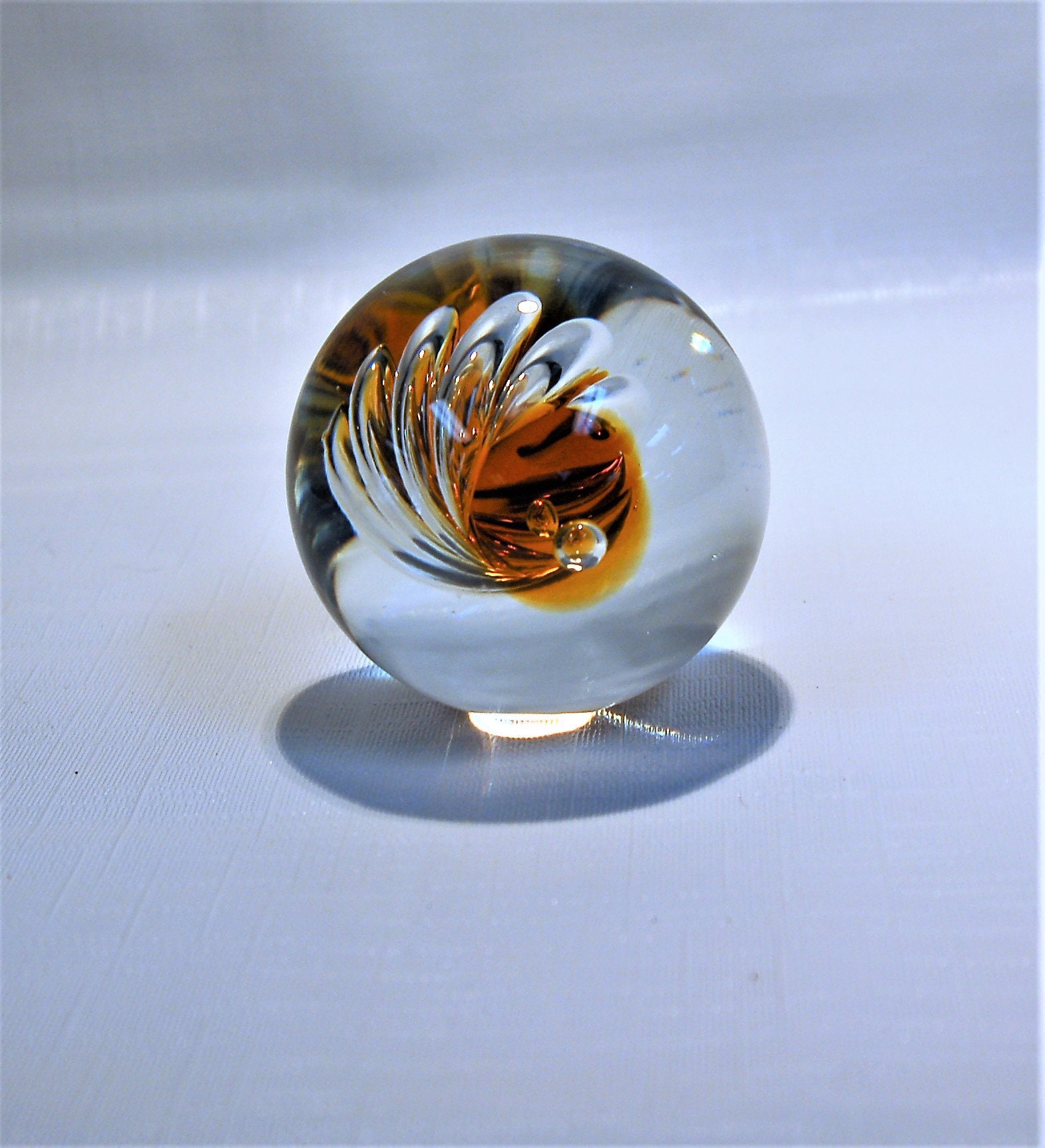 Blenko Glass Vintage Air Twist Paperweight #68B. Wheat center.. Joel Myers.