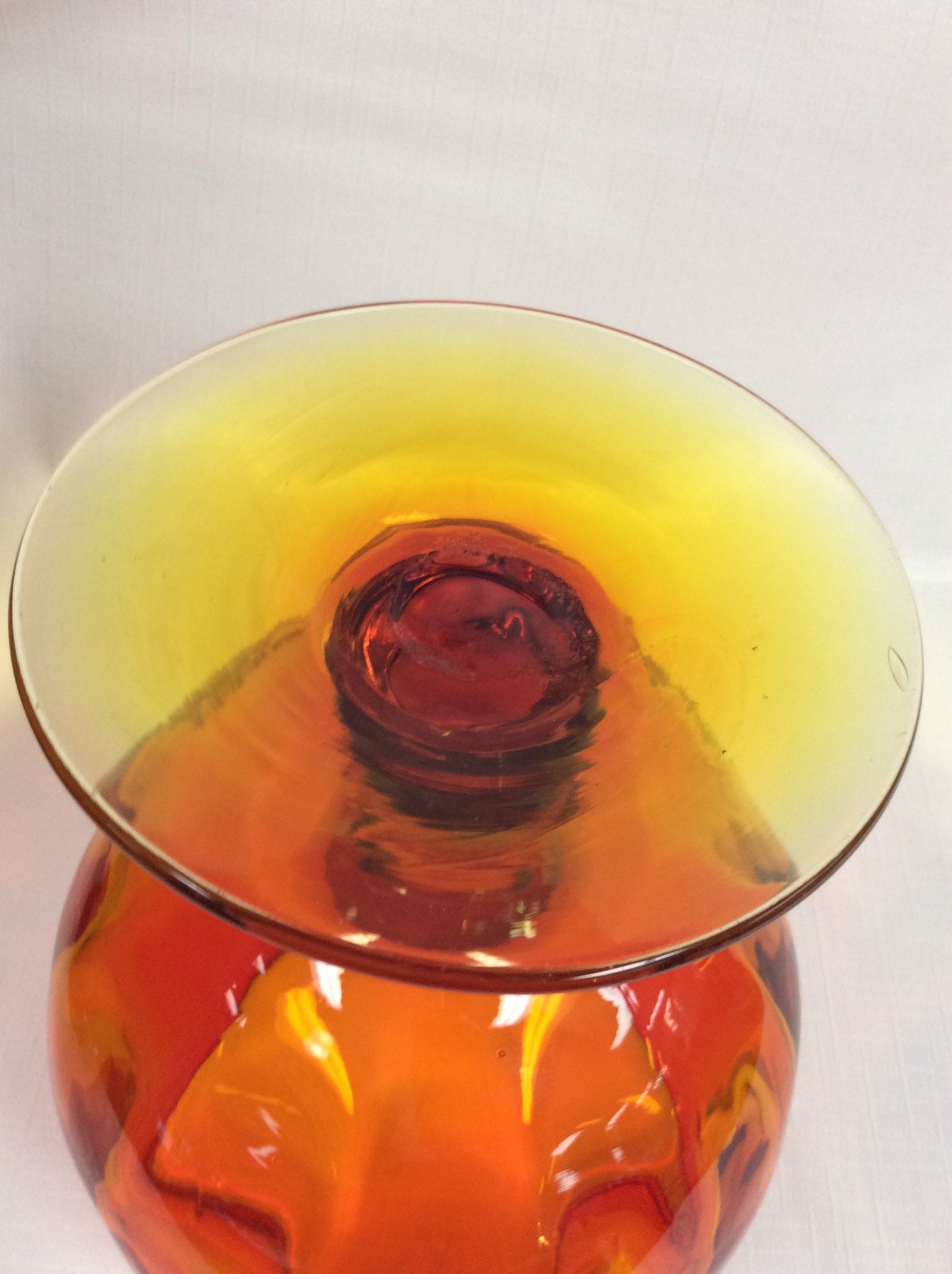 Blenko Glass 7034 hand blown footed vase or compote, tangerine, 1970-71 ...