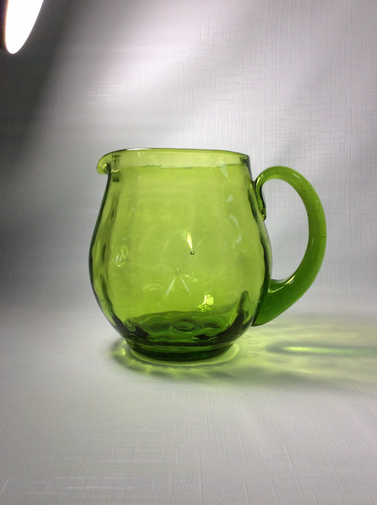 Blenko Glass 6916 hand blown dot optic pitcher with pinched in sides ...