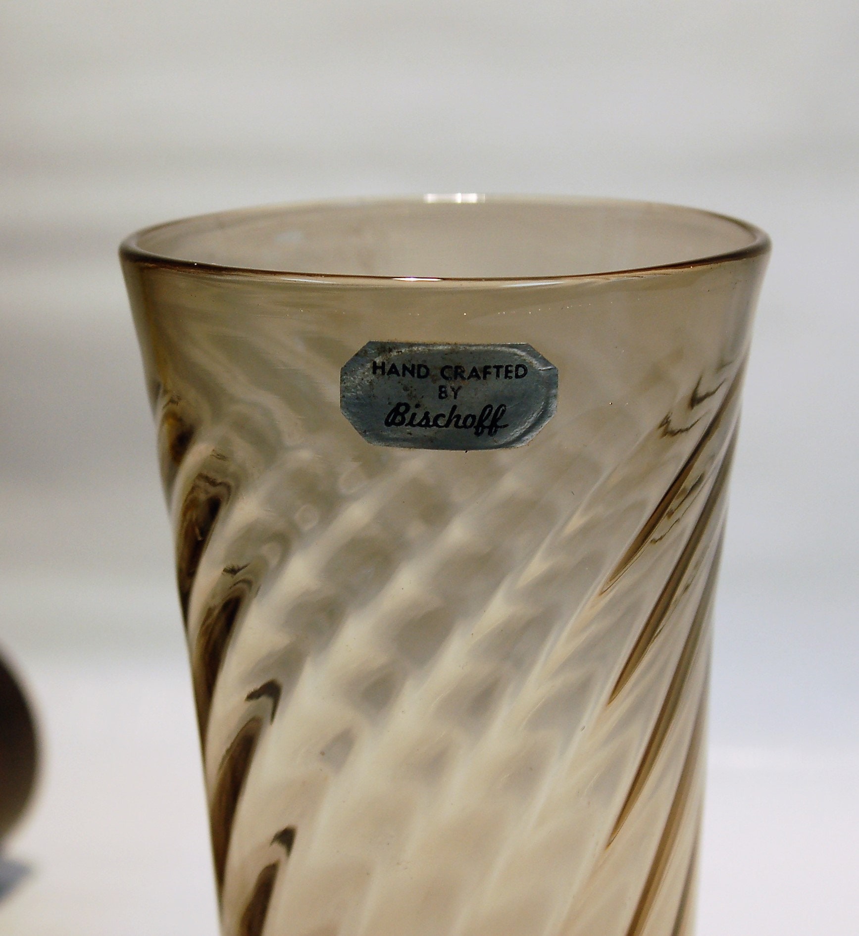 Bischoff Glass Charcoal Twist Optic #A-8-G Glasses, One pair Hand Blown