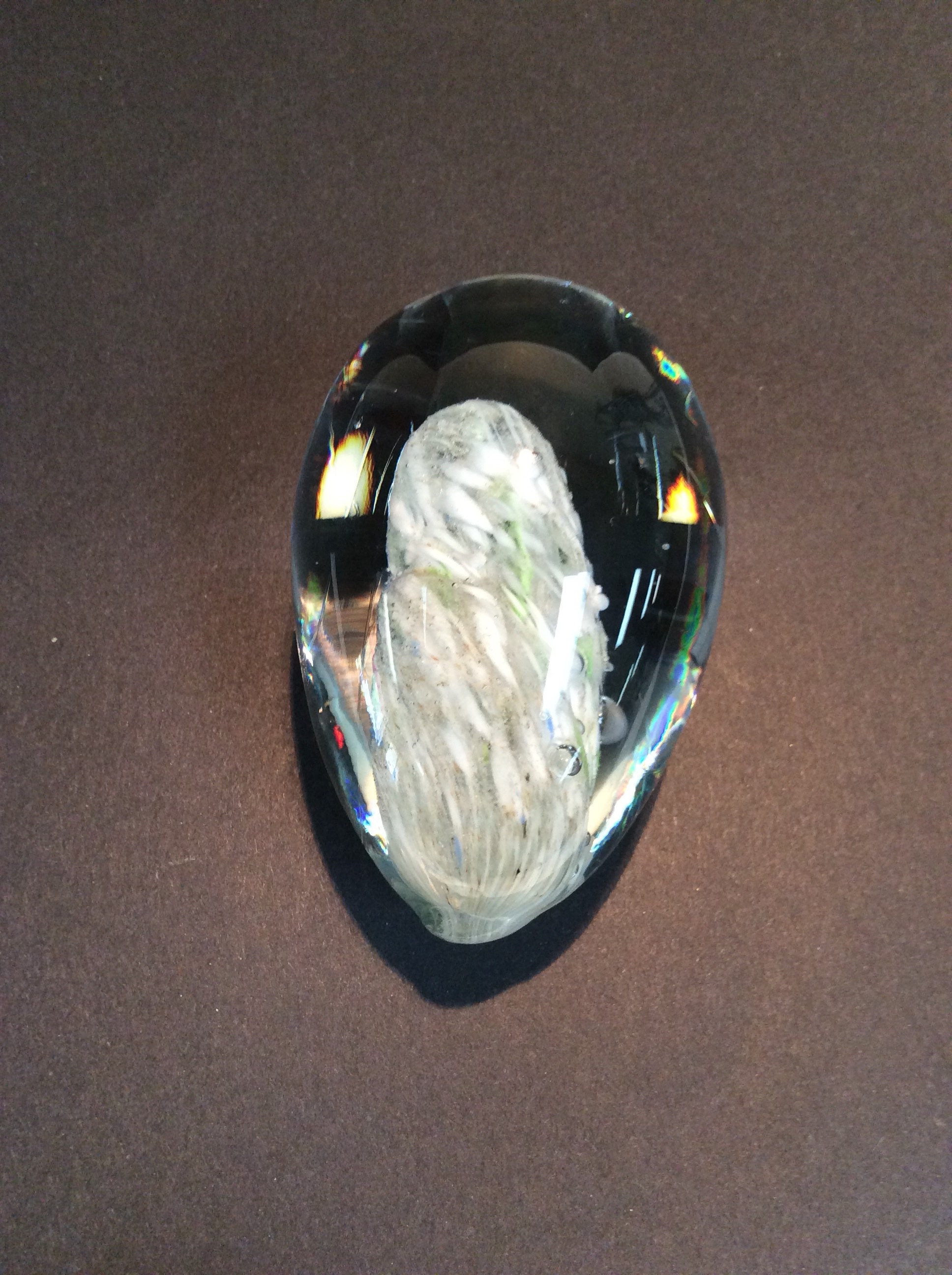 Blenko Glass vintage non catalog egg paperweight, white and pale green ...