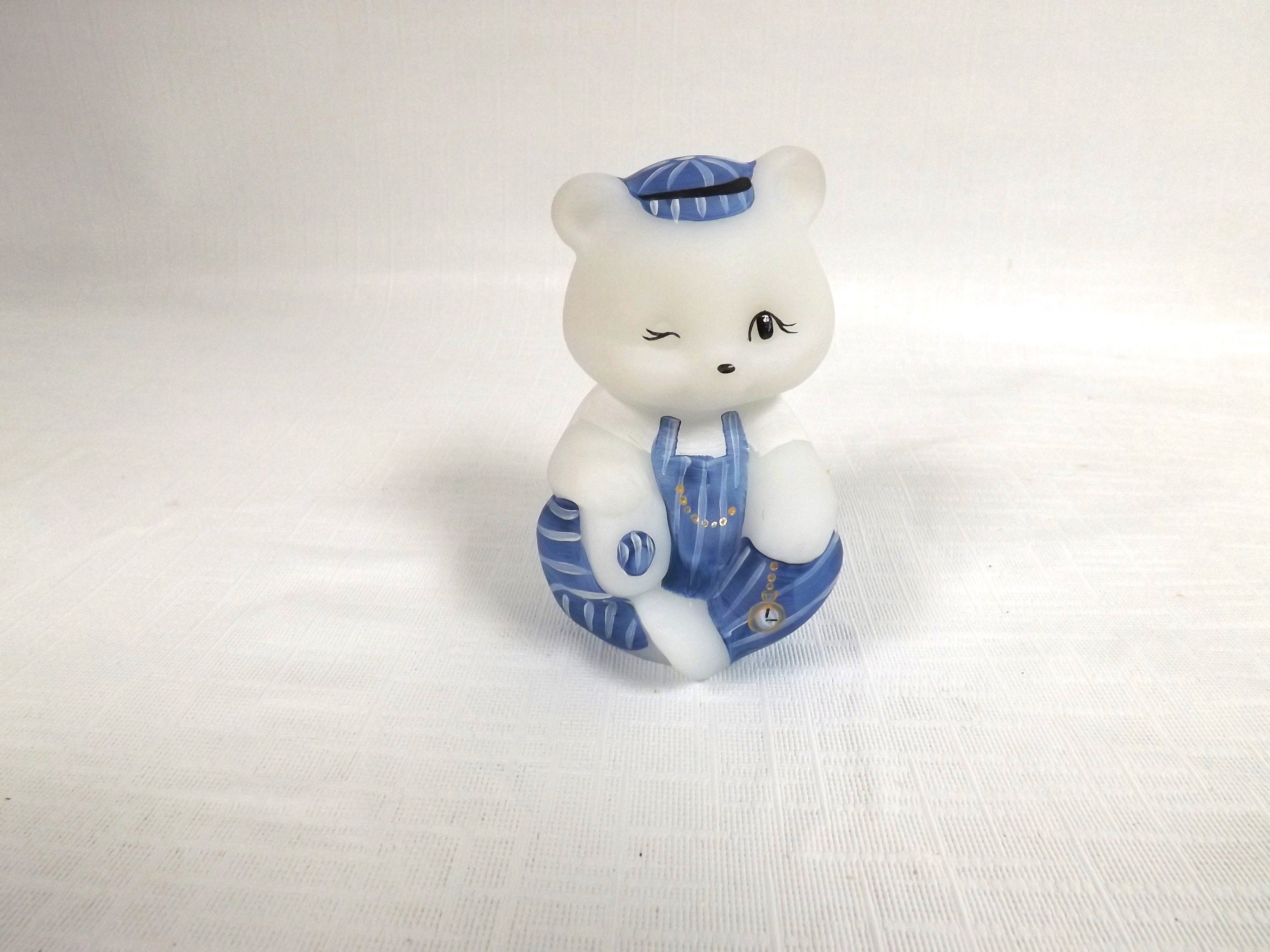 Fenton Glass Hand Painted Conductor Bear Made Exclusively for Collector ...