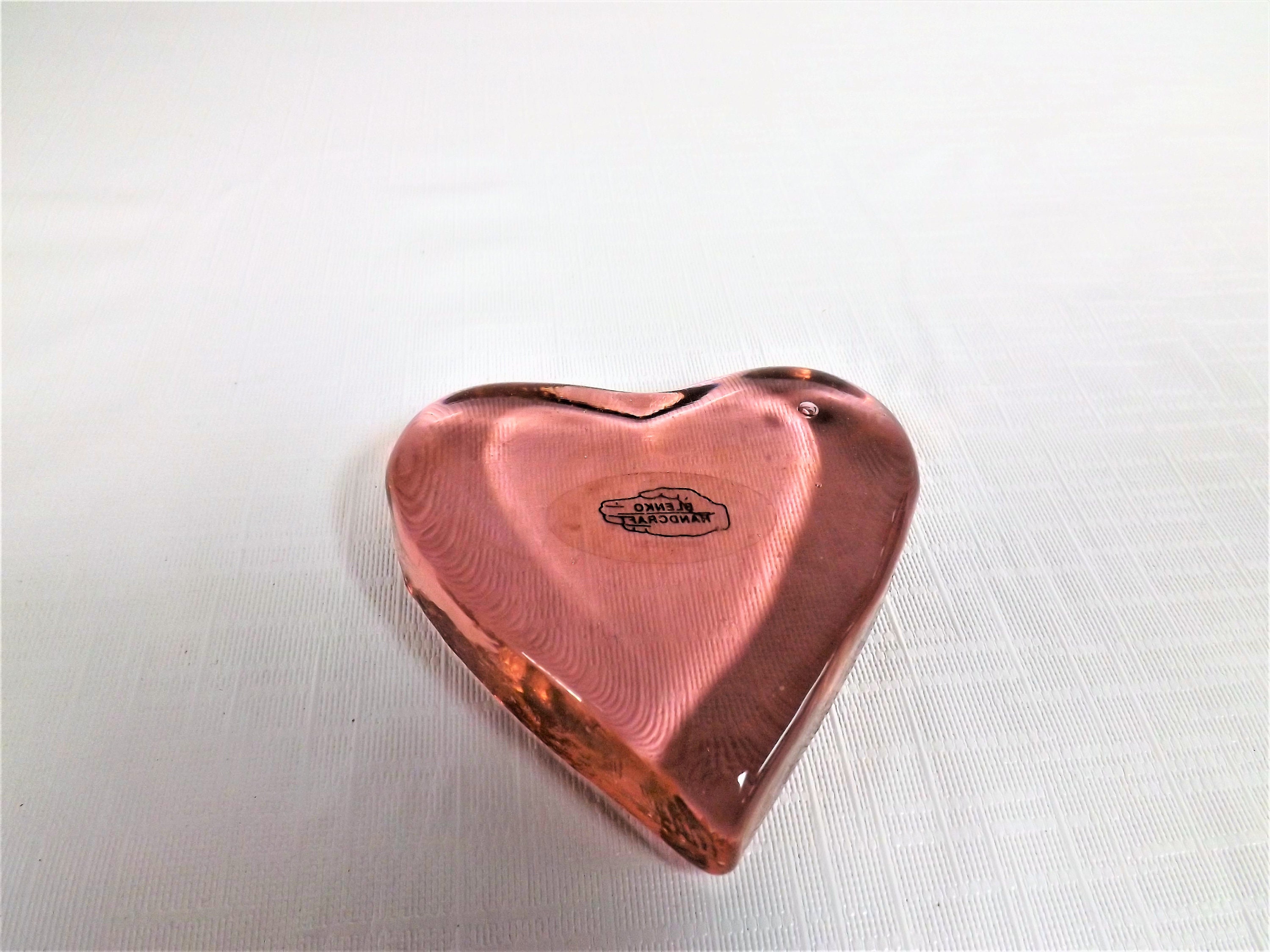 Blenko Glass Pink Ice Heart Paperweight