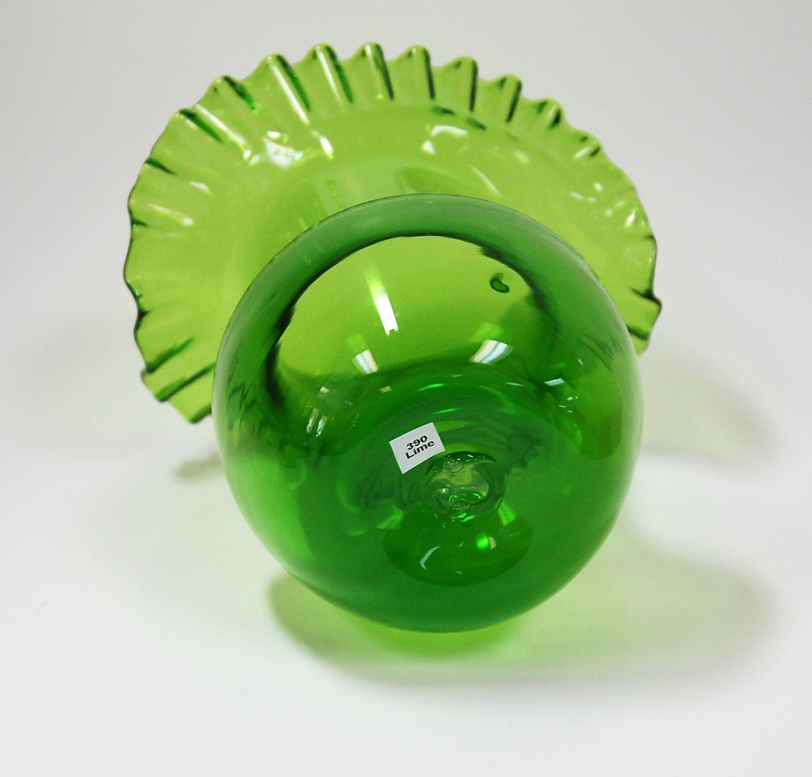 Blenko Glass lime green 390 vase ruffled top