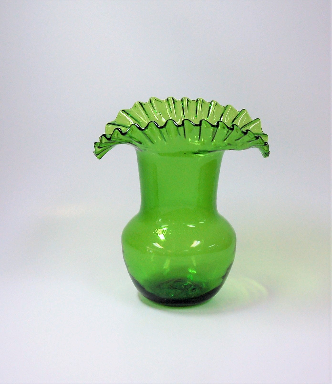 Blenko Glass lime green 390 vase ruffled top