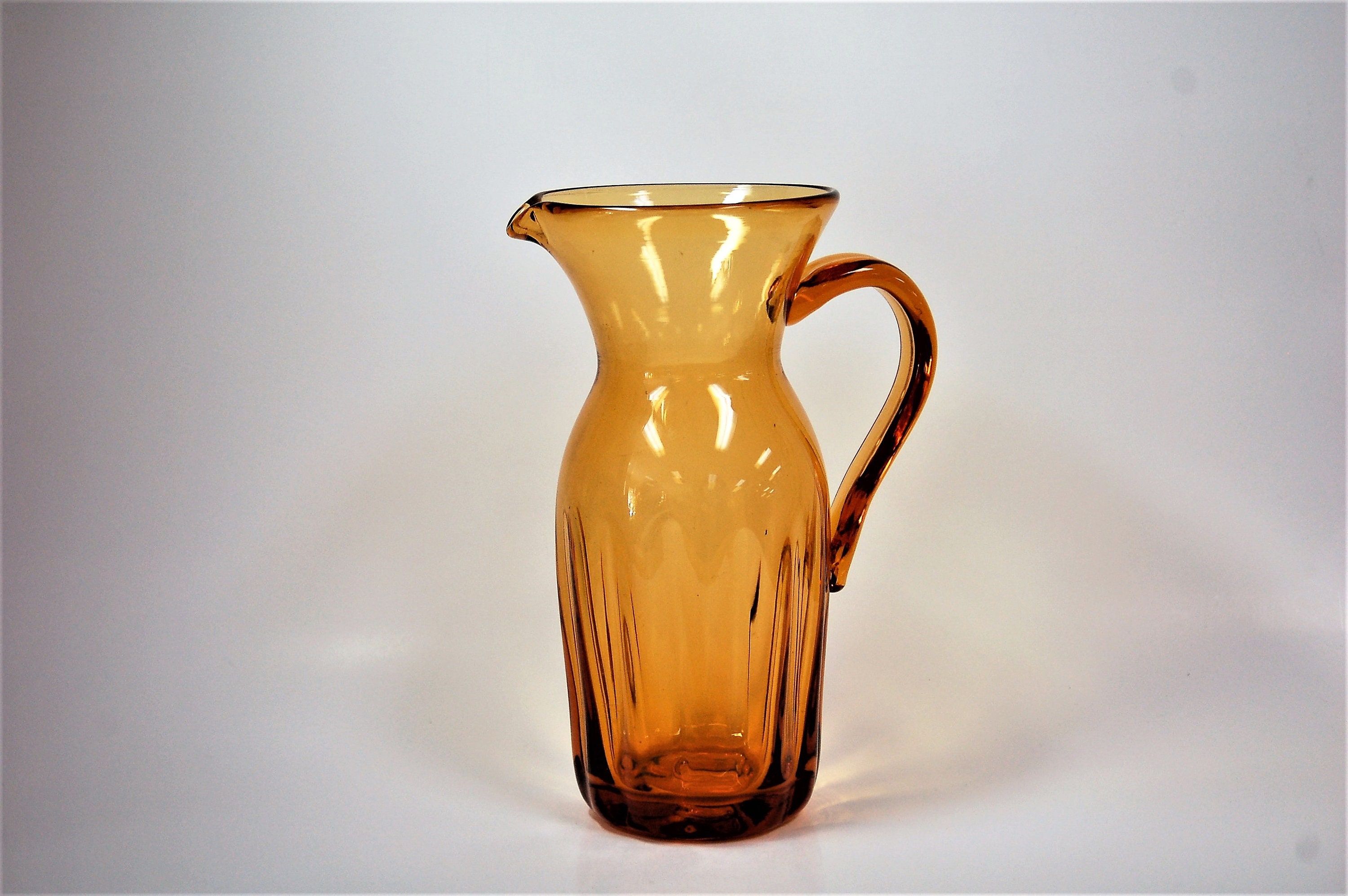 Rainbow Glass Company hand blown amber pitcher