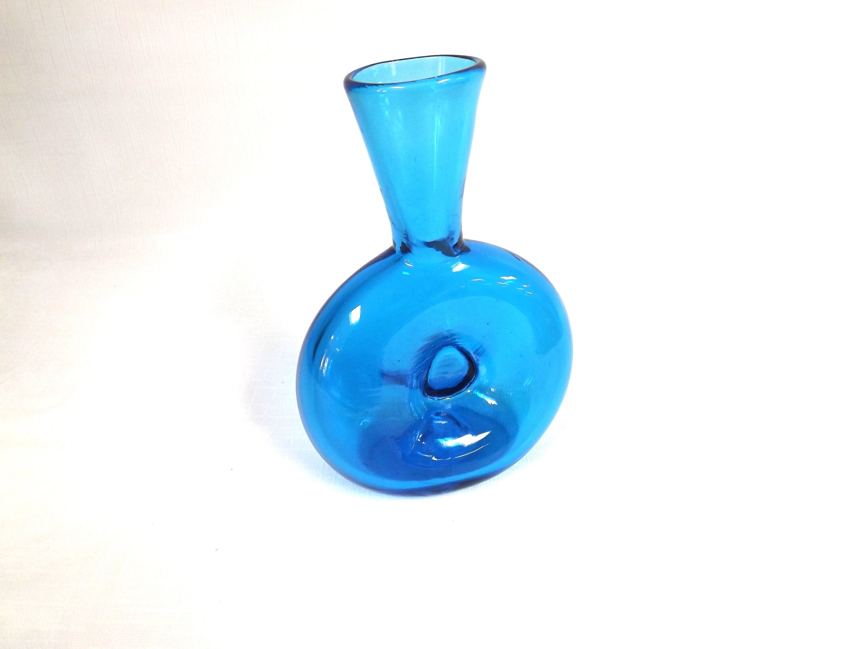 Blenko Glass Turquoise Blue #441-S Doughnut Bottle