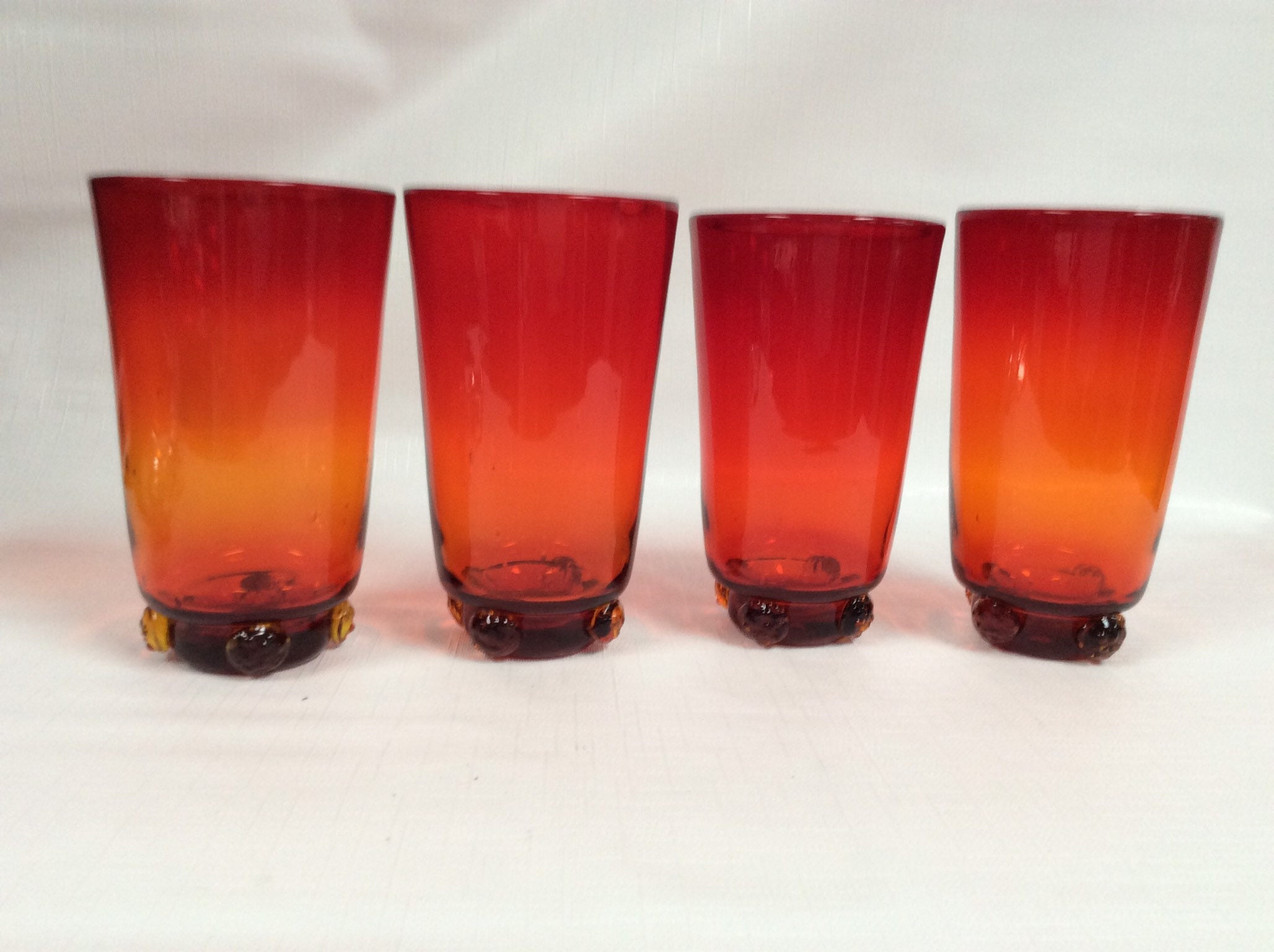Set of four Blenko Glass 445HB highball glasses in 1940s ruby red with ...