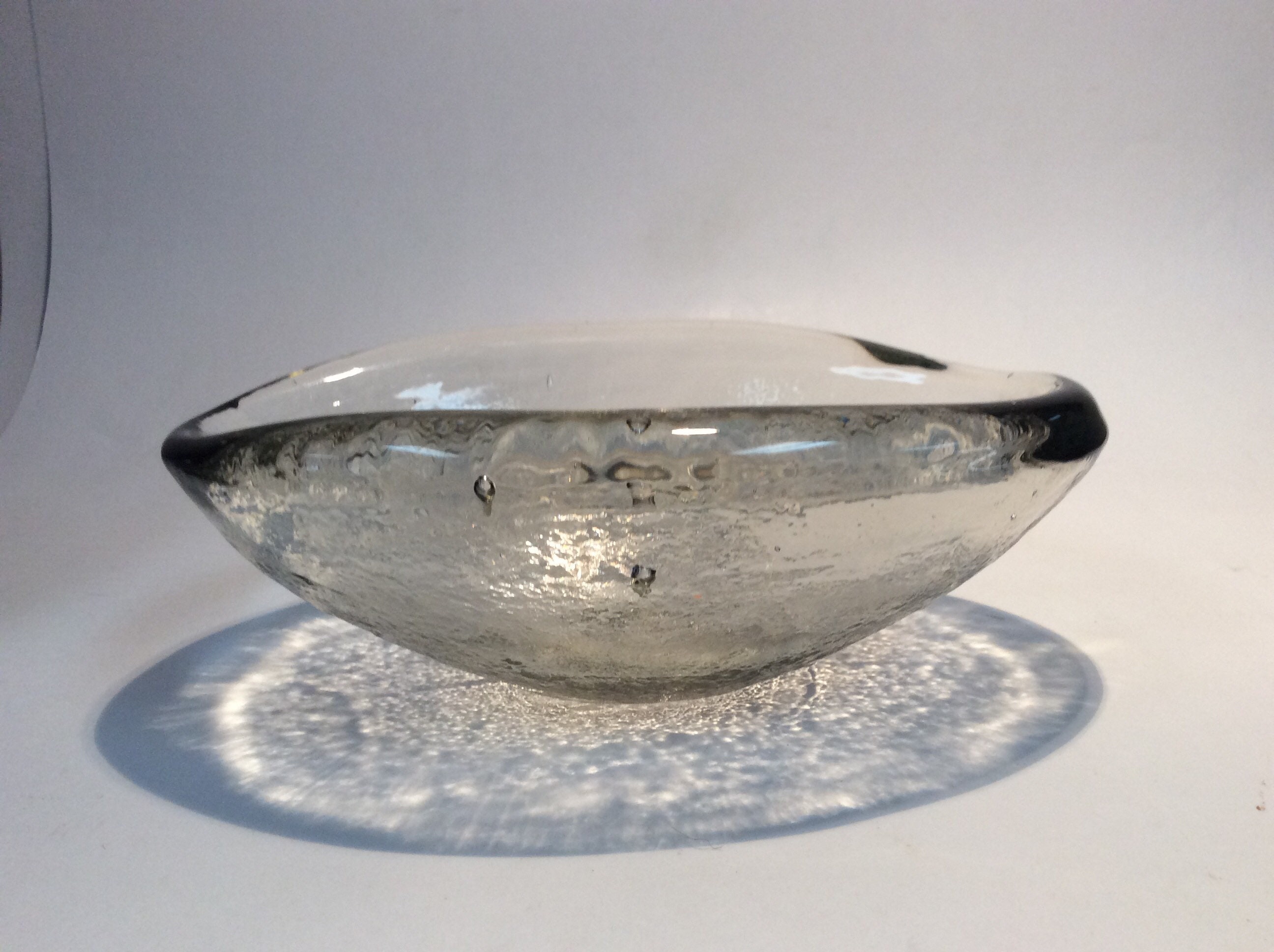 Blenko Glass vintage 5517 free form bowl, Husted design, 1955, crystal