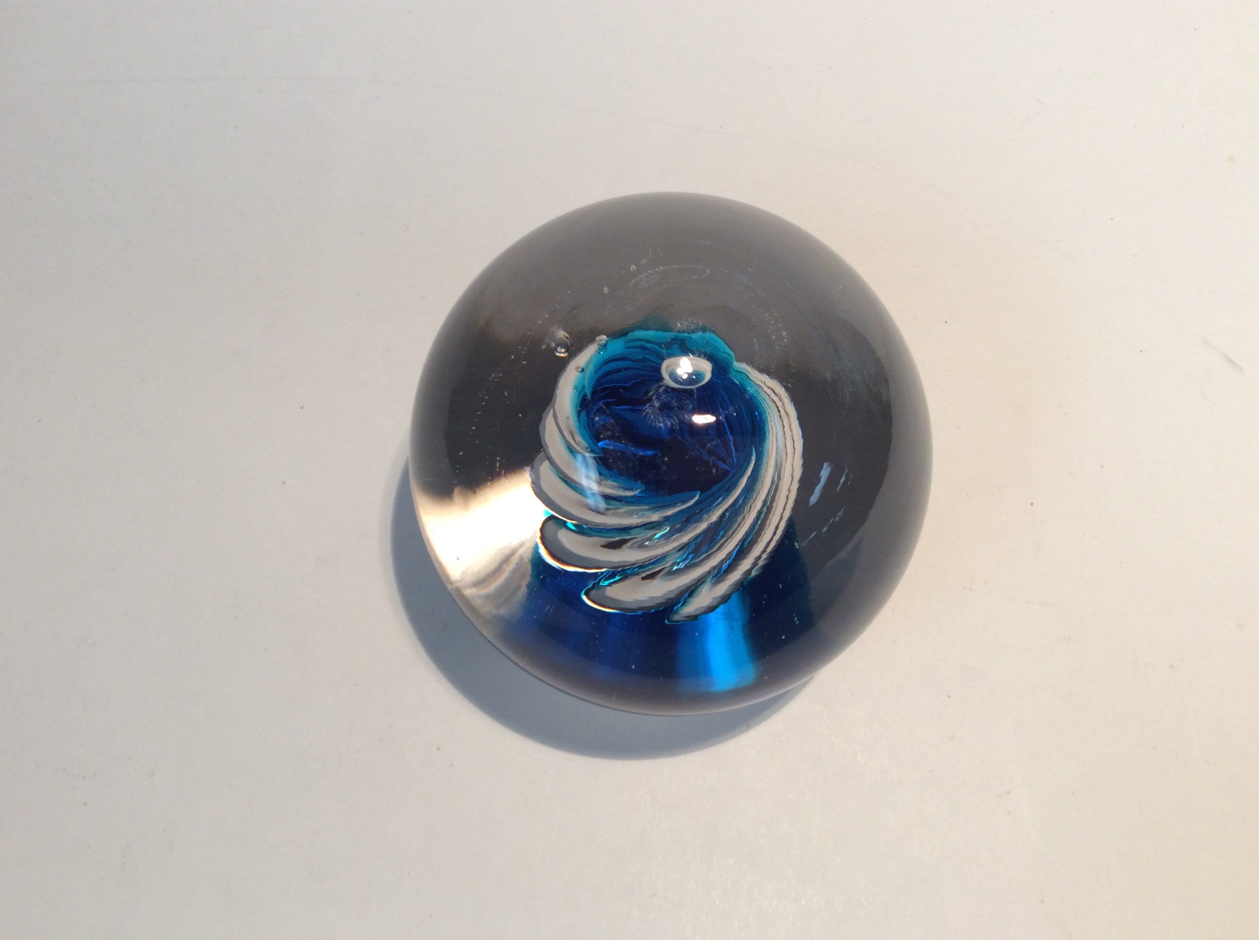 Blenko Glass vintage air twist paperweight #68B. Turquoise blue center ...