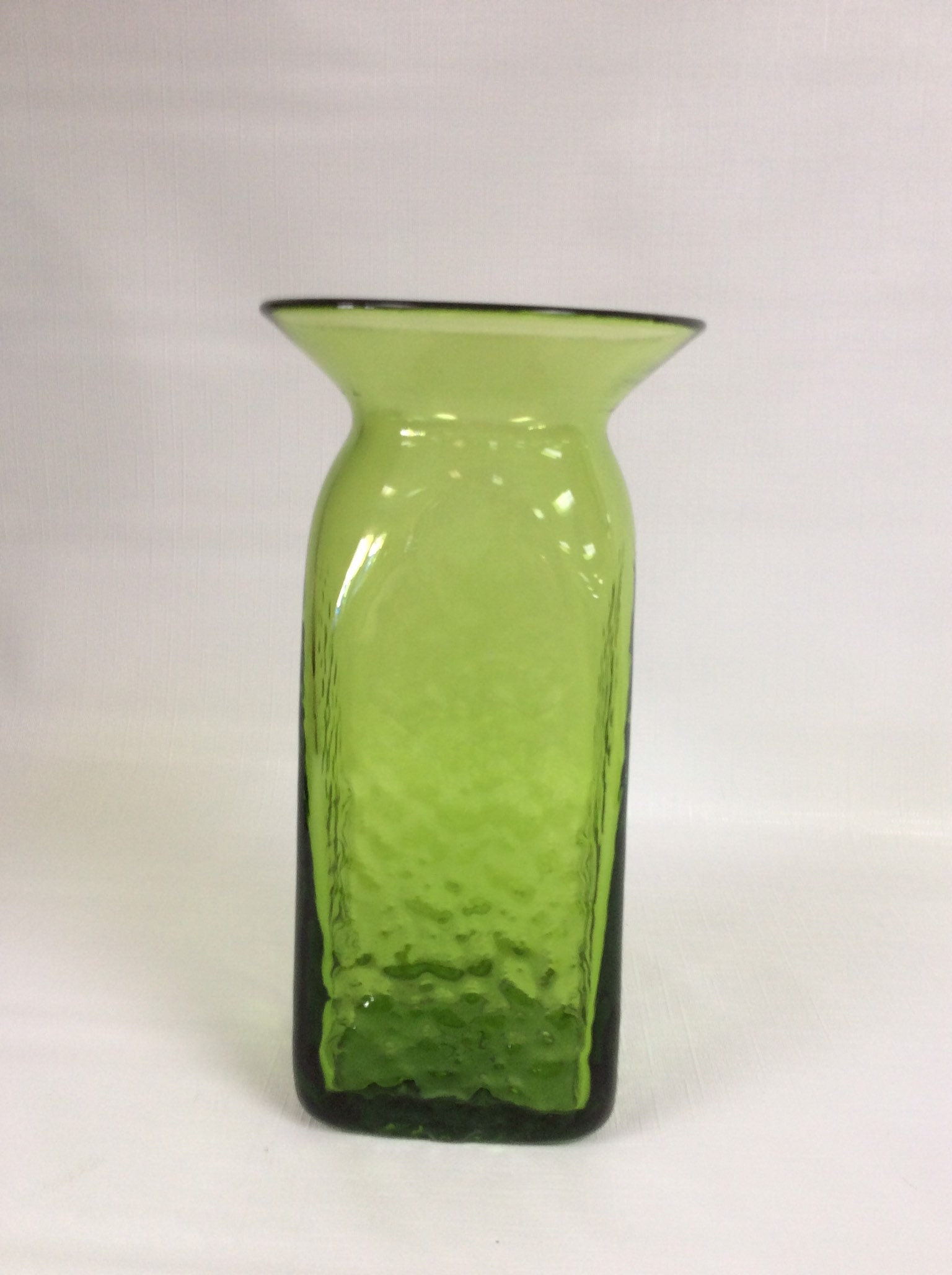 Blenko Glass hand blown textured vase 6610 in olive green, Joel Myers ...