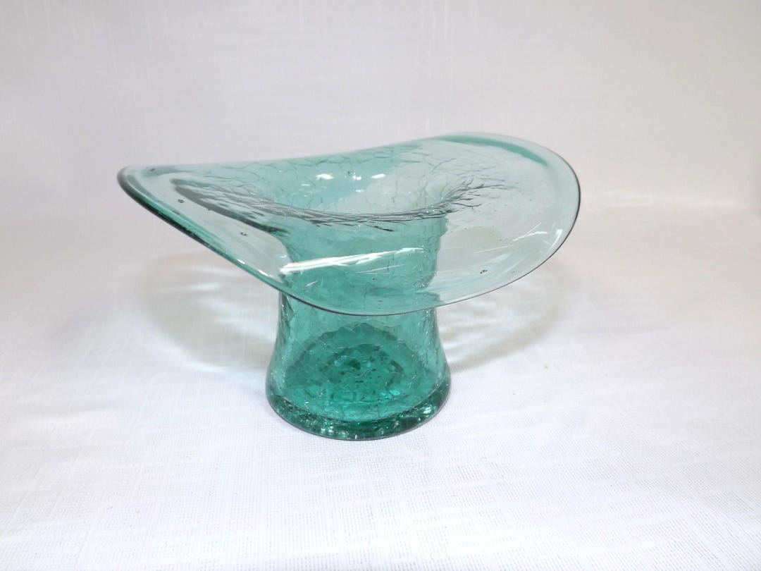 Blenko Glass Sea Green CM-1 Crackle Glass Mini Hat - Etsy