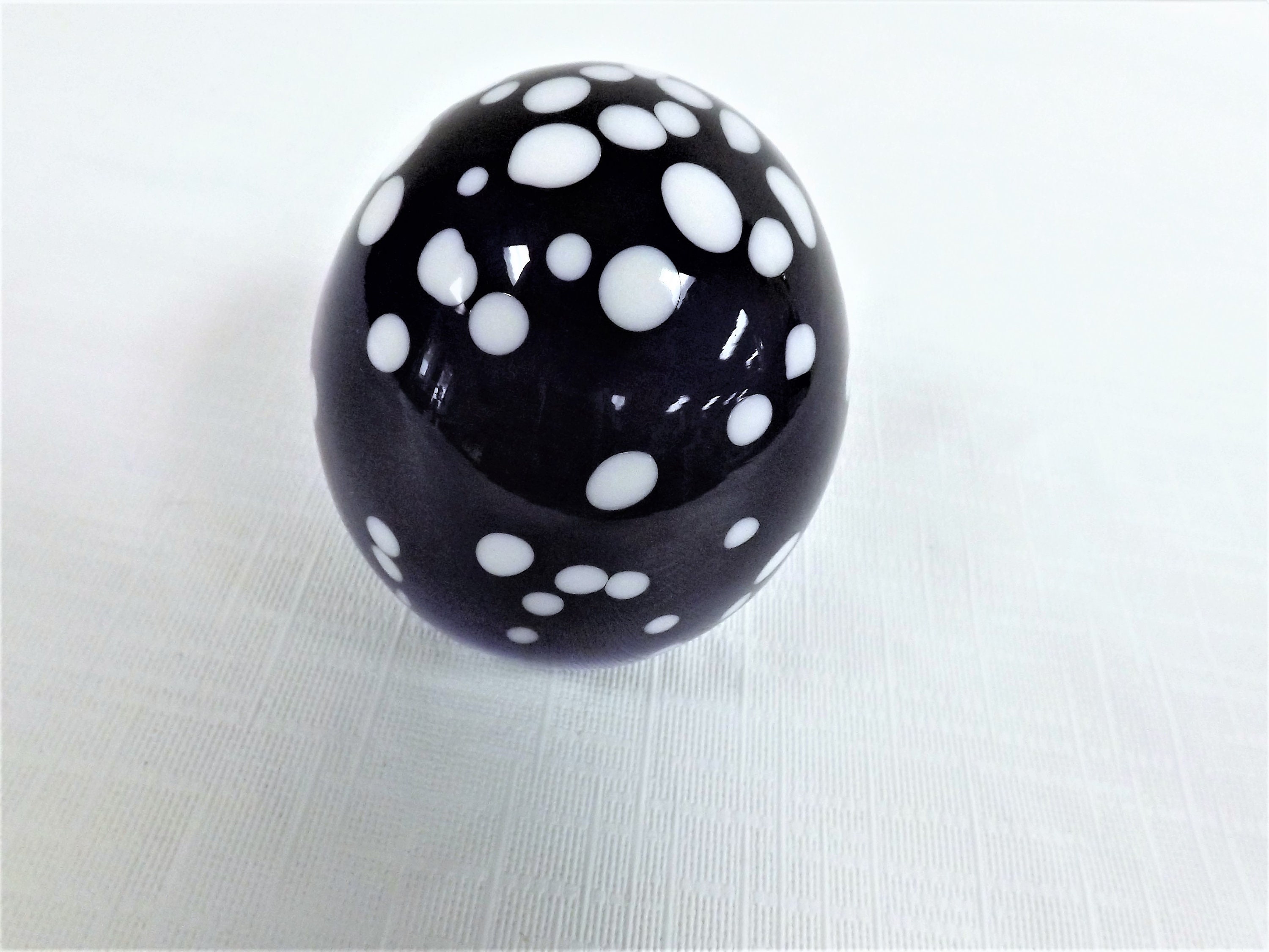 Blenko Glass Cobalt and White Solid Glass Egg Paperweight 2019