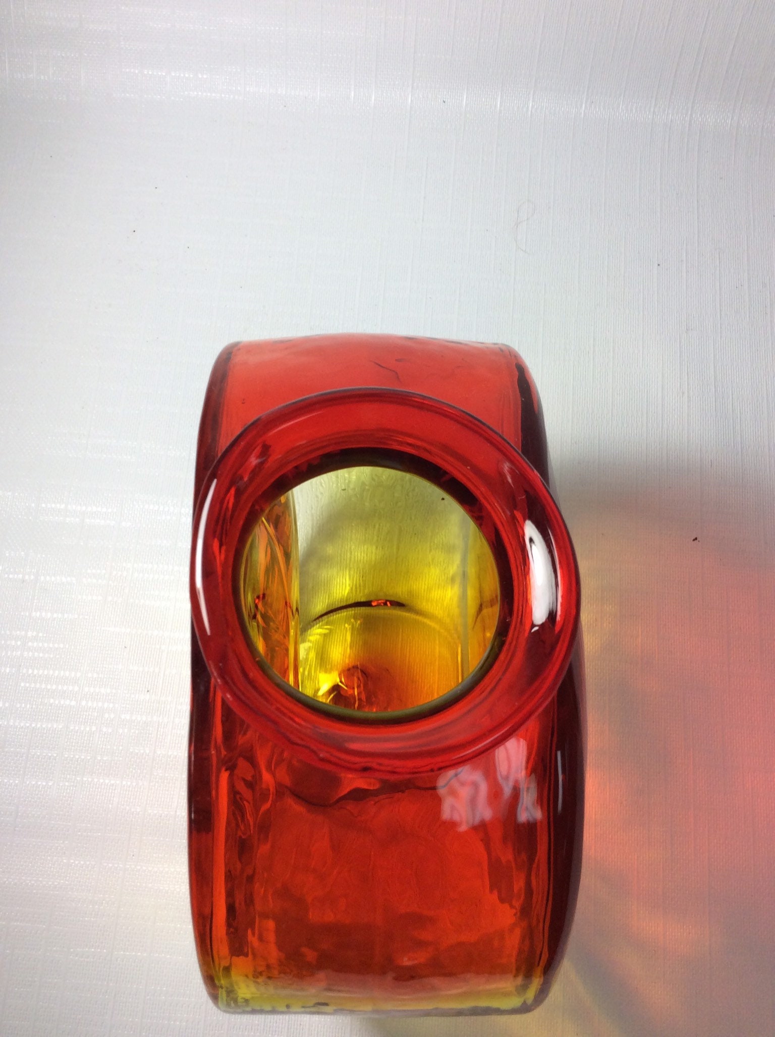 Blenko Glass 6322 tangerine clover vase. Husted design