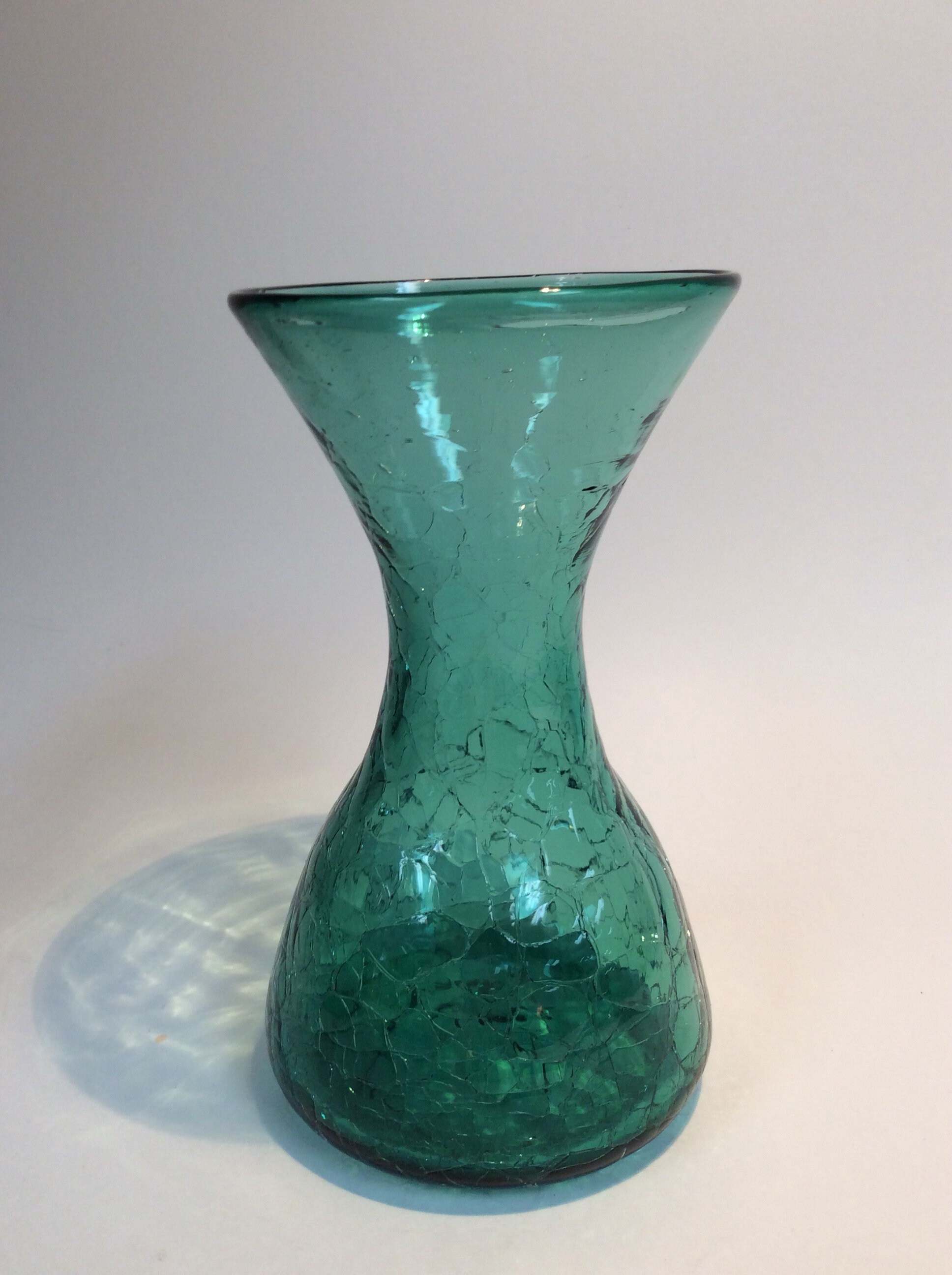 Blenko Glass vintage vase 5318 in Nile green crackle , hand blown