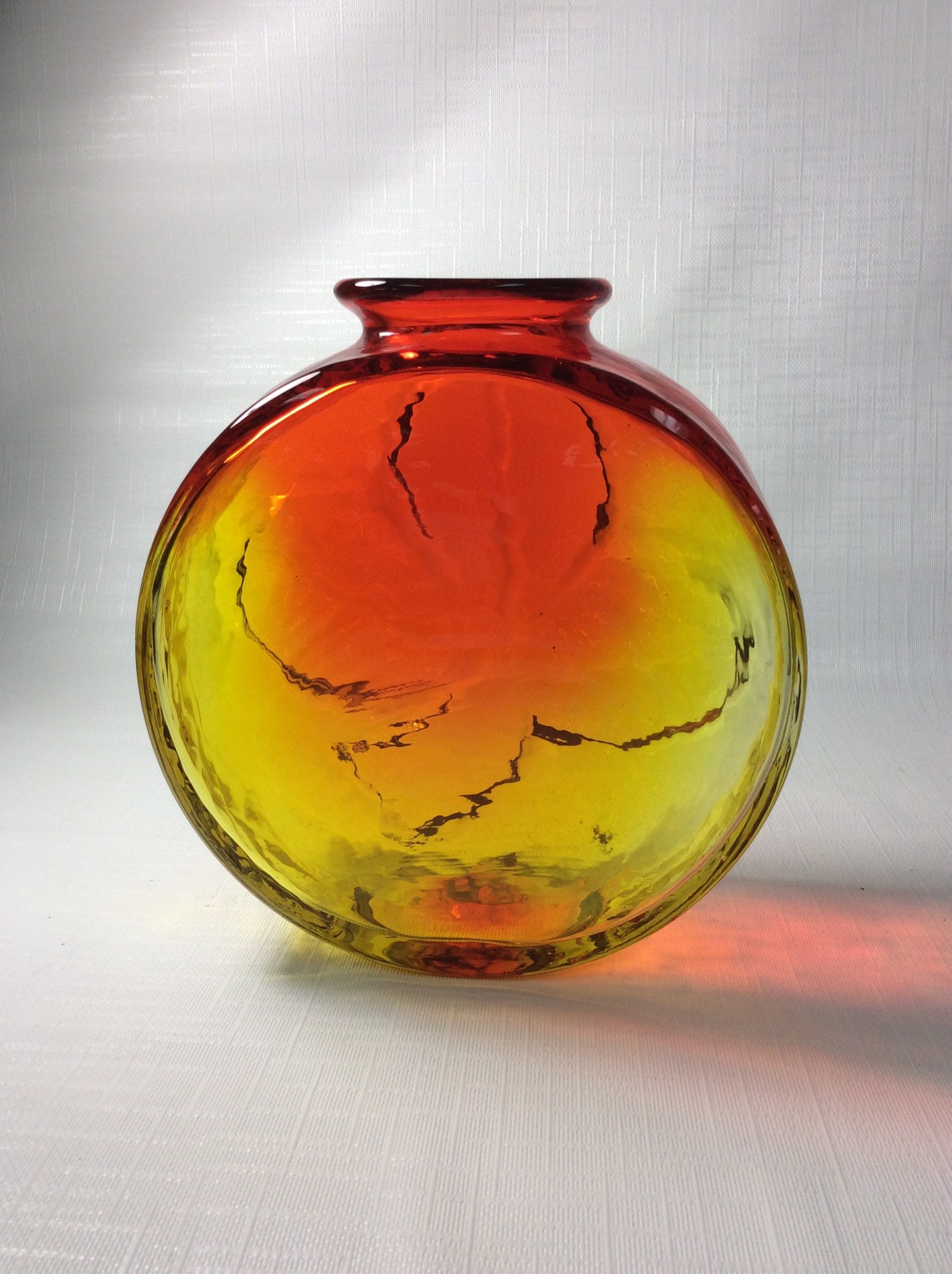Blenko Glass 6322 tangerine clover vase. Husted design