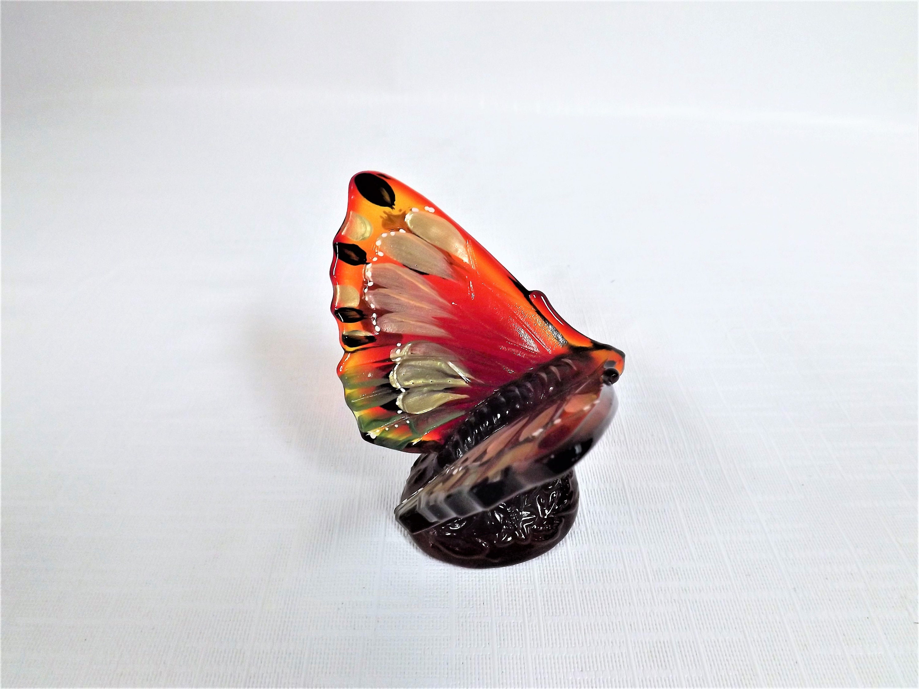 Fenton Glass Amberina Hand painted Butterfly Figure