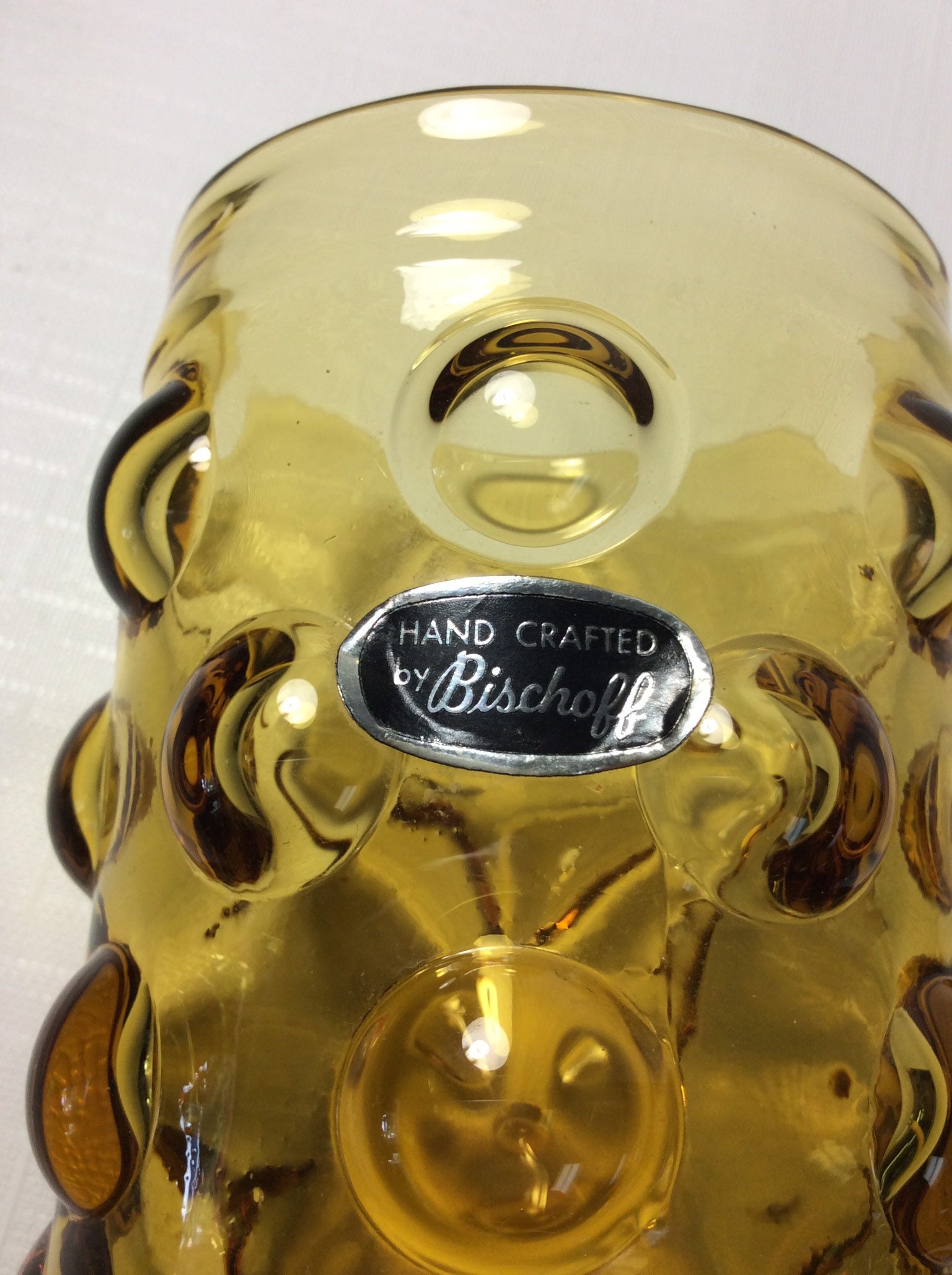 Bischoff Glass hand blown vase #952 bubble wrap amber