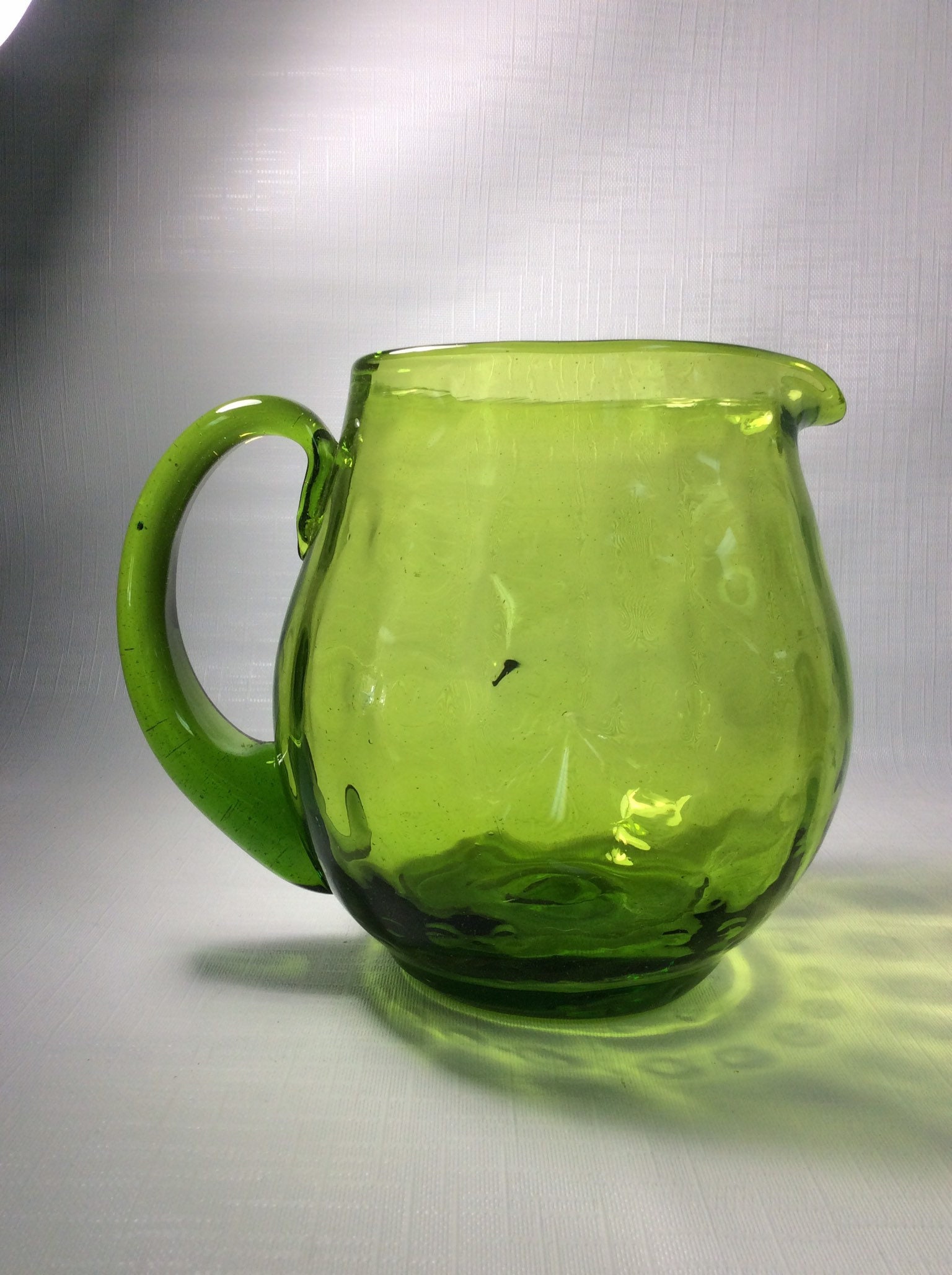 Blenko Glass 6916 hand blown dot optic pitcher with pinched in sides ...