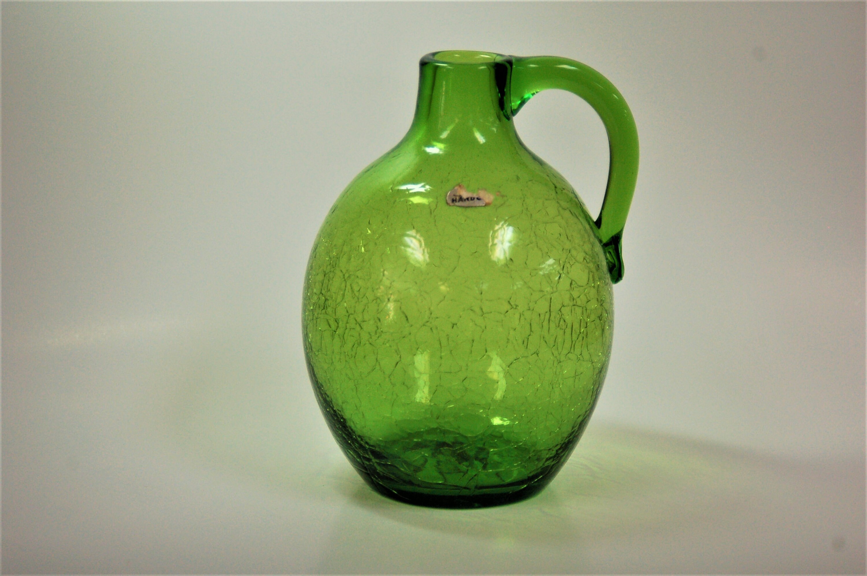 Blenko Glass 7117 jug olive green crackle