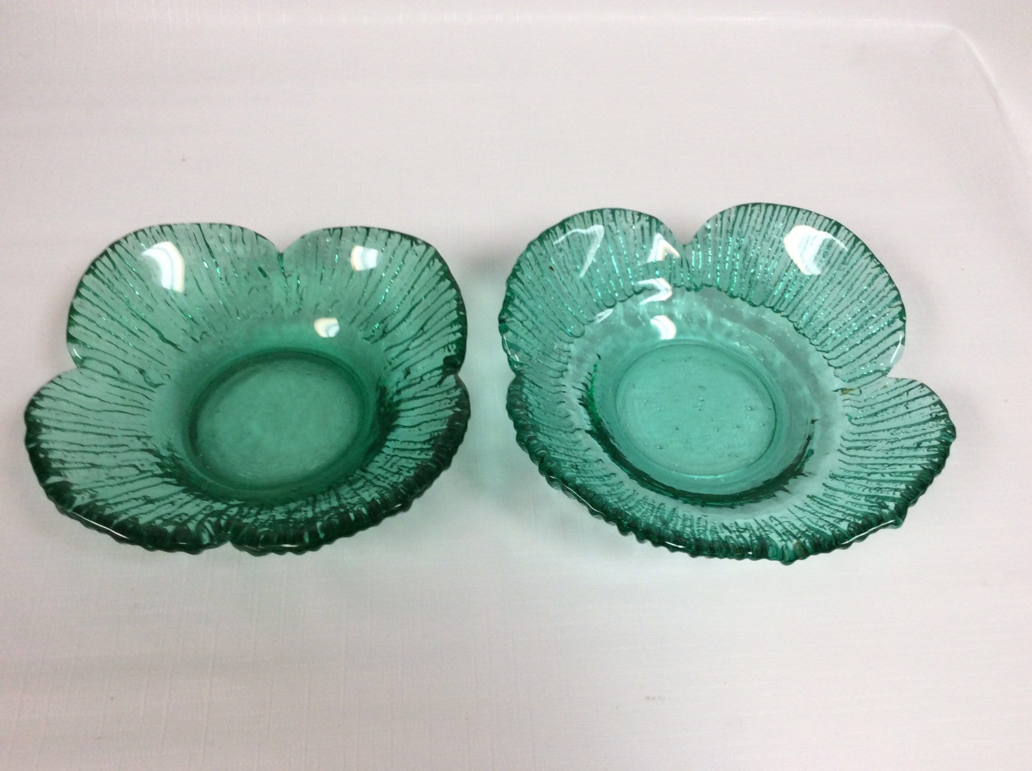 Pair Blenko Glass vintage textured bowl 625S in sea green 1962.