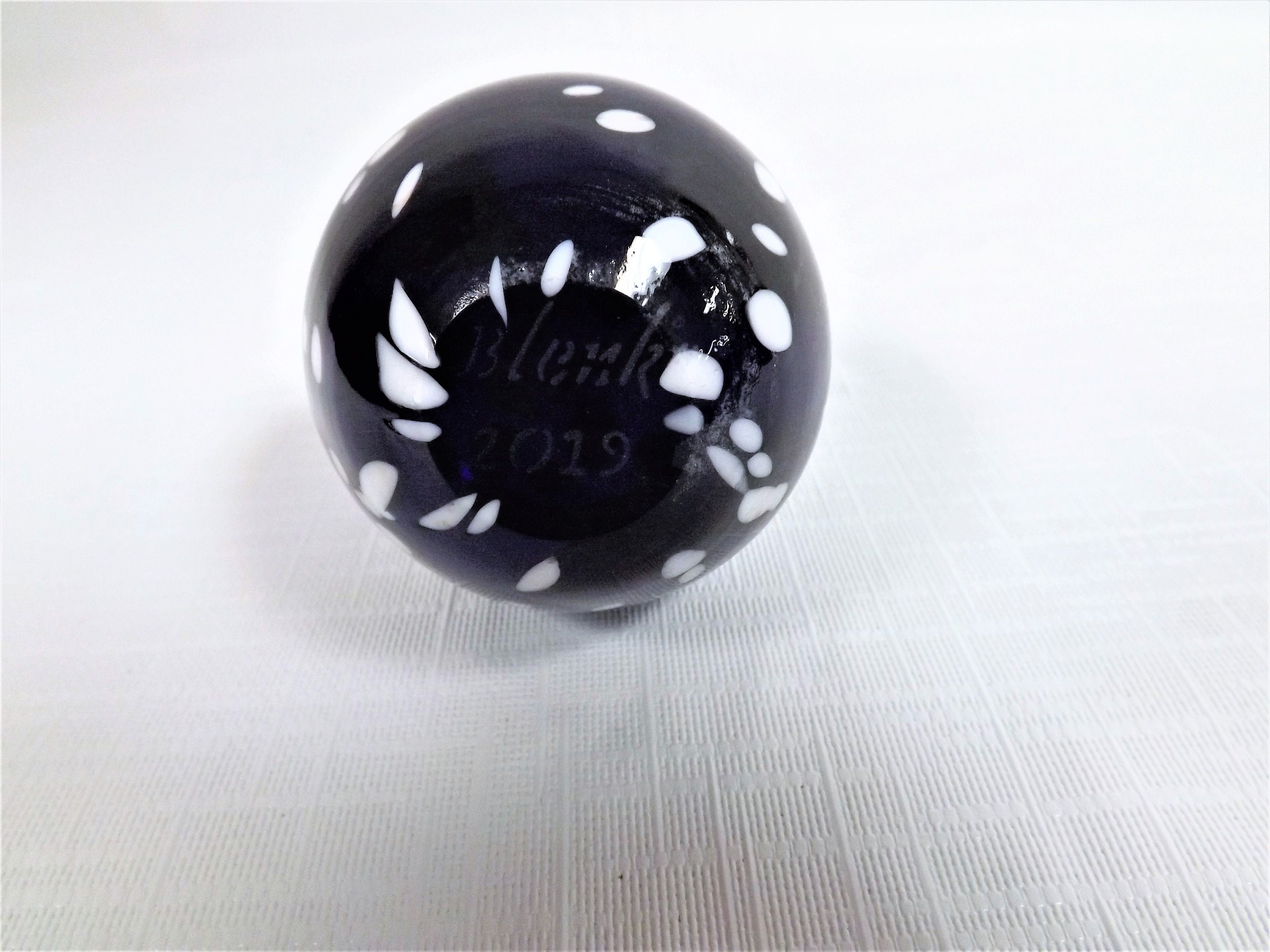 Blenko Glass Cobalt and White Solid Glass Egg Paperweight 2019