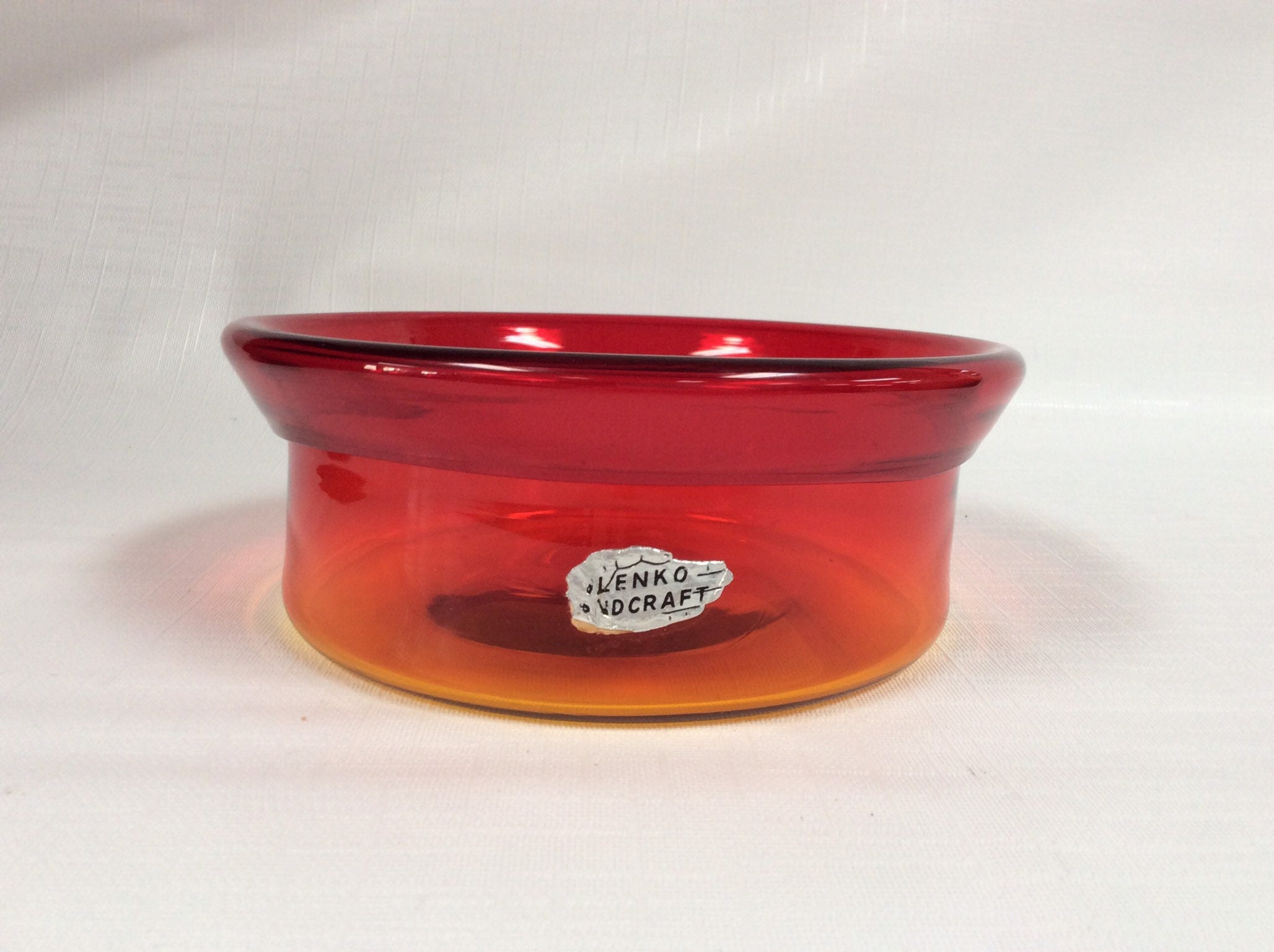 Blenko Glass handblown folded rim bowl 7329S in tangerine, John ...