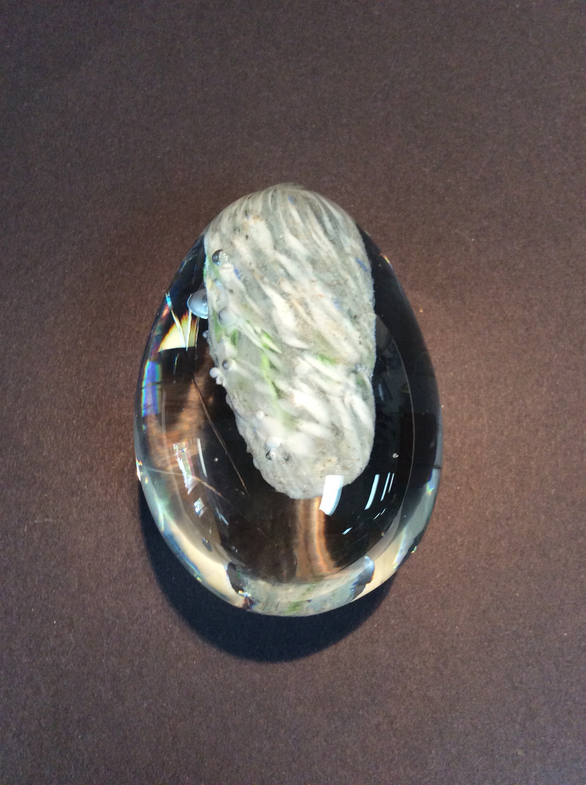 Blenko Glass vintage non catalog egg paperweight, white and pale green ...
