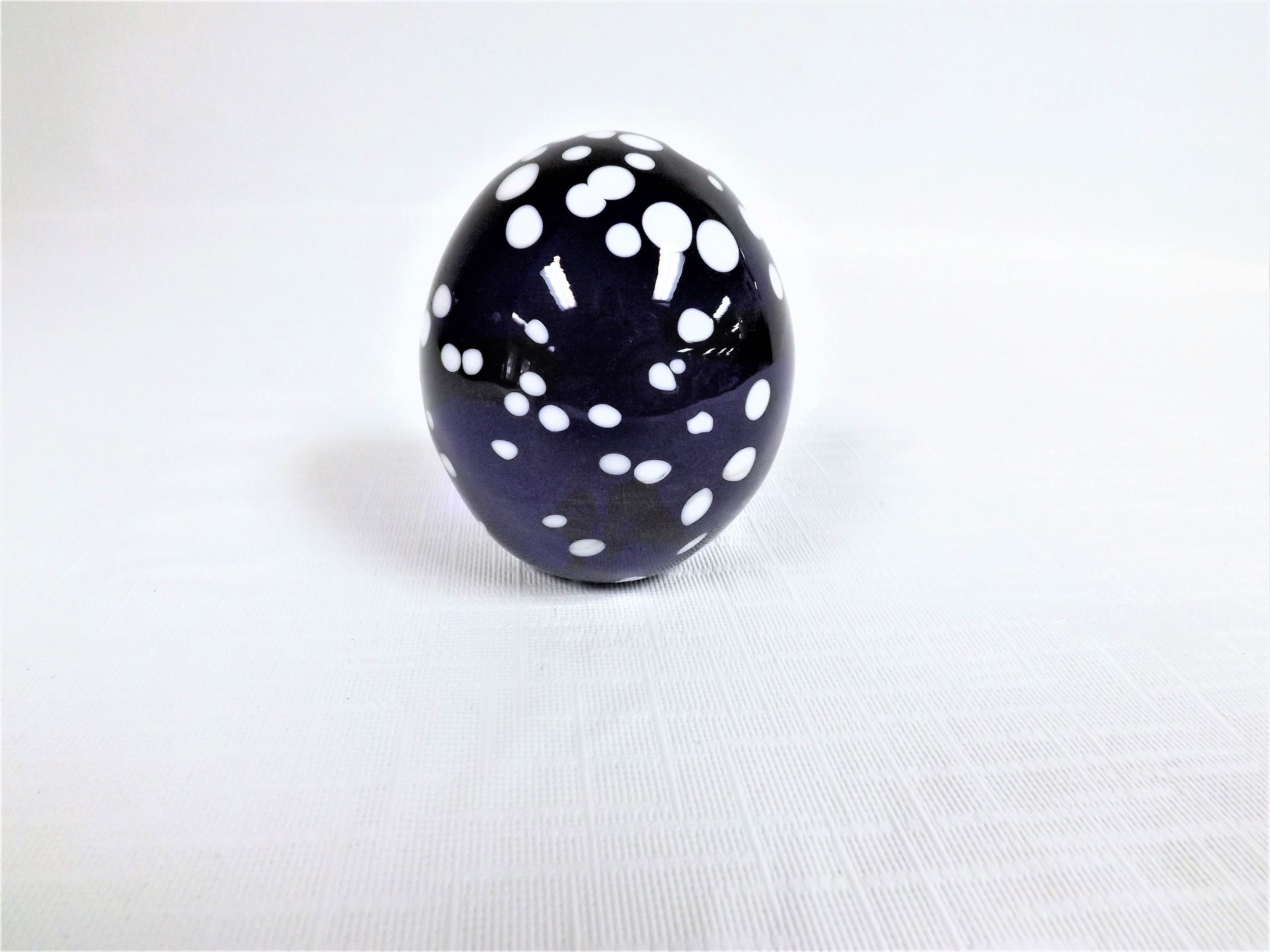 Blenko Glass Cobalt and White Solid Glass Egg Paperweight 2019