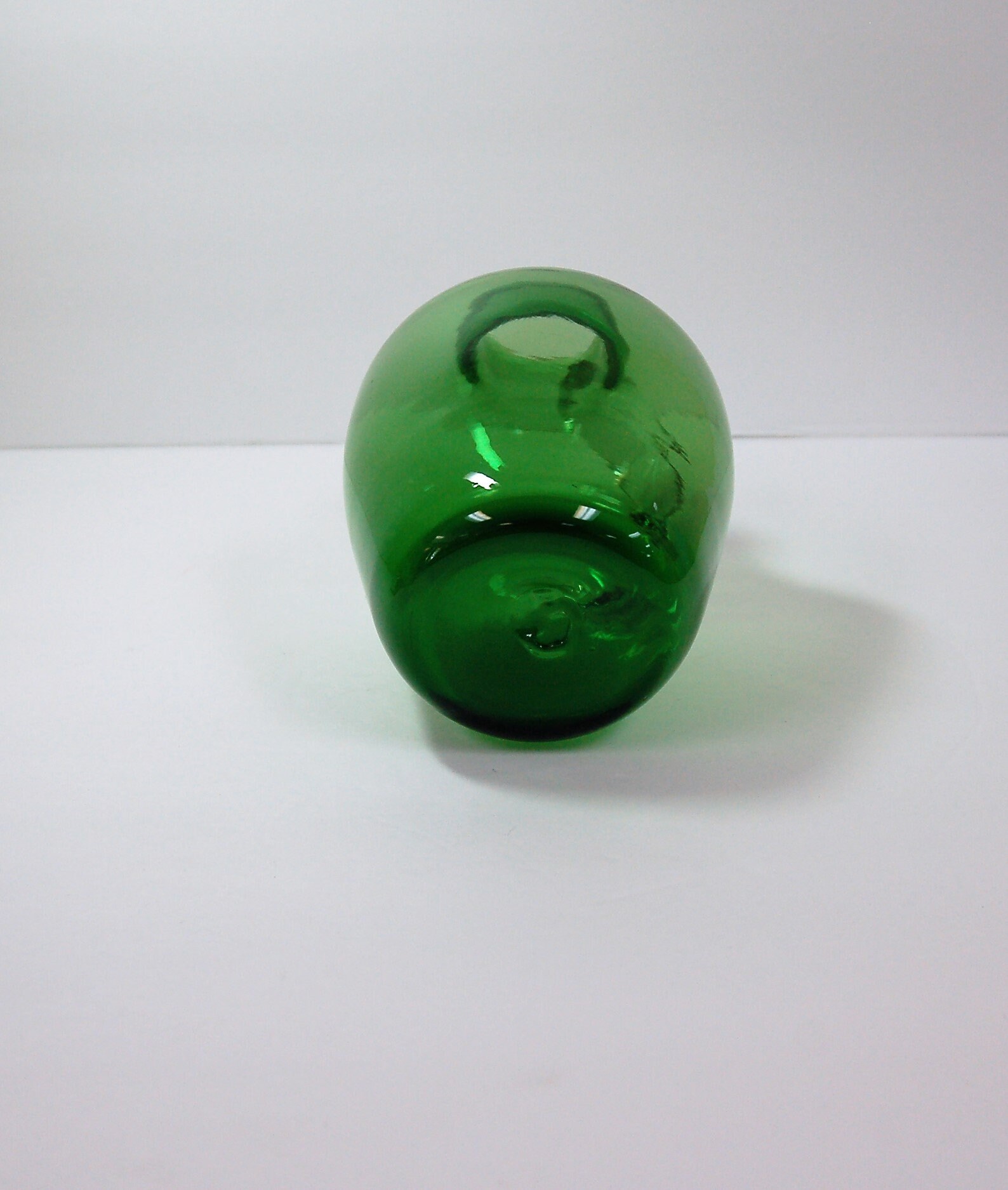 Bischoff Glass hand blown jug, green with crystal handle