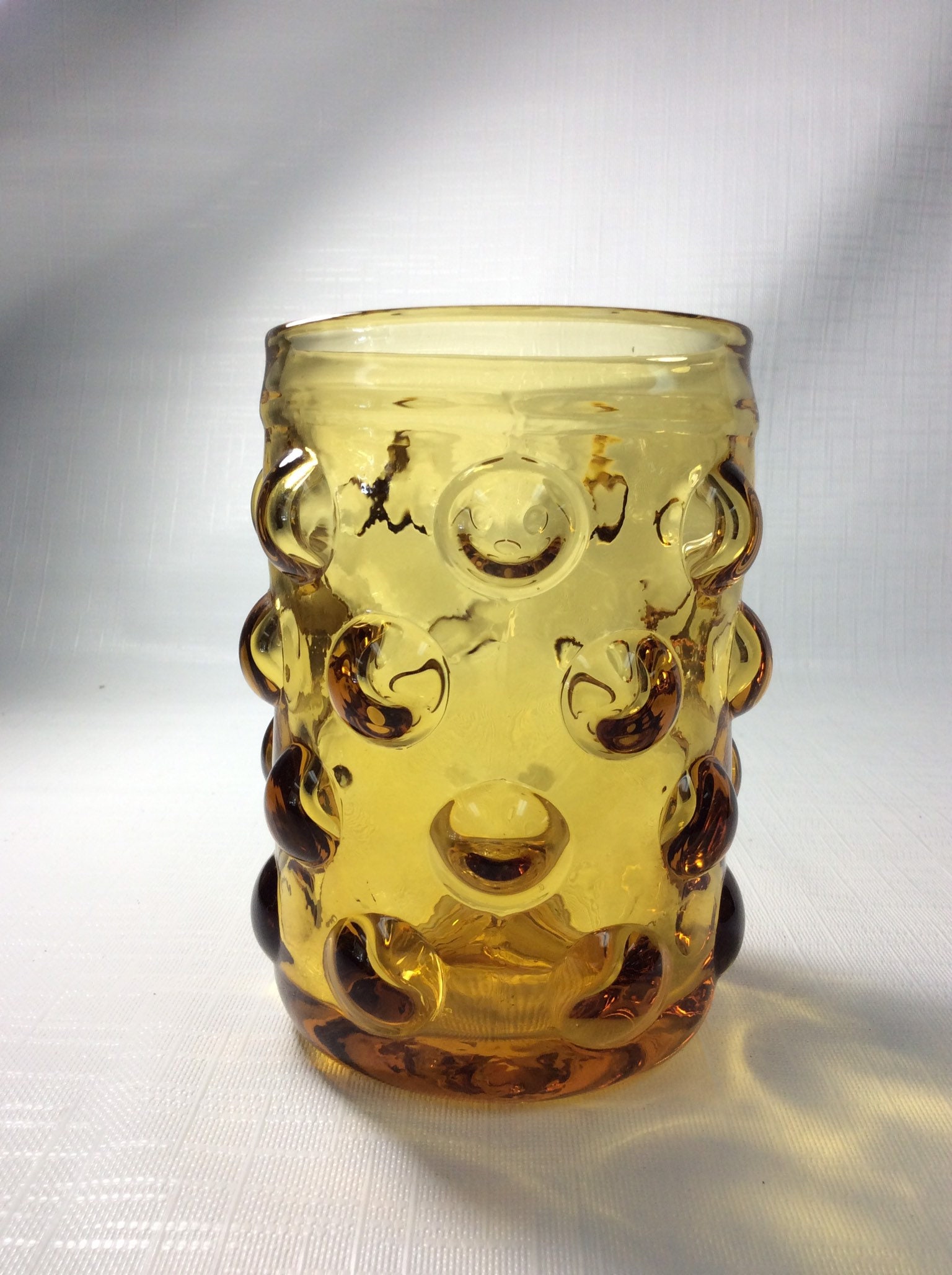 Bischoff Glass hand blown vase #952 bubble wrap amber