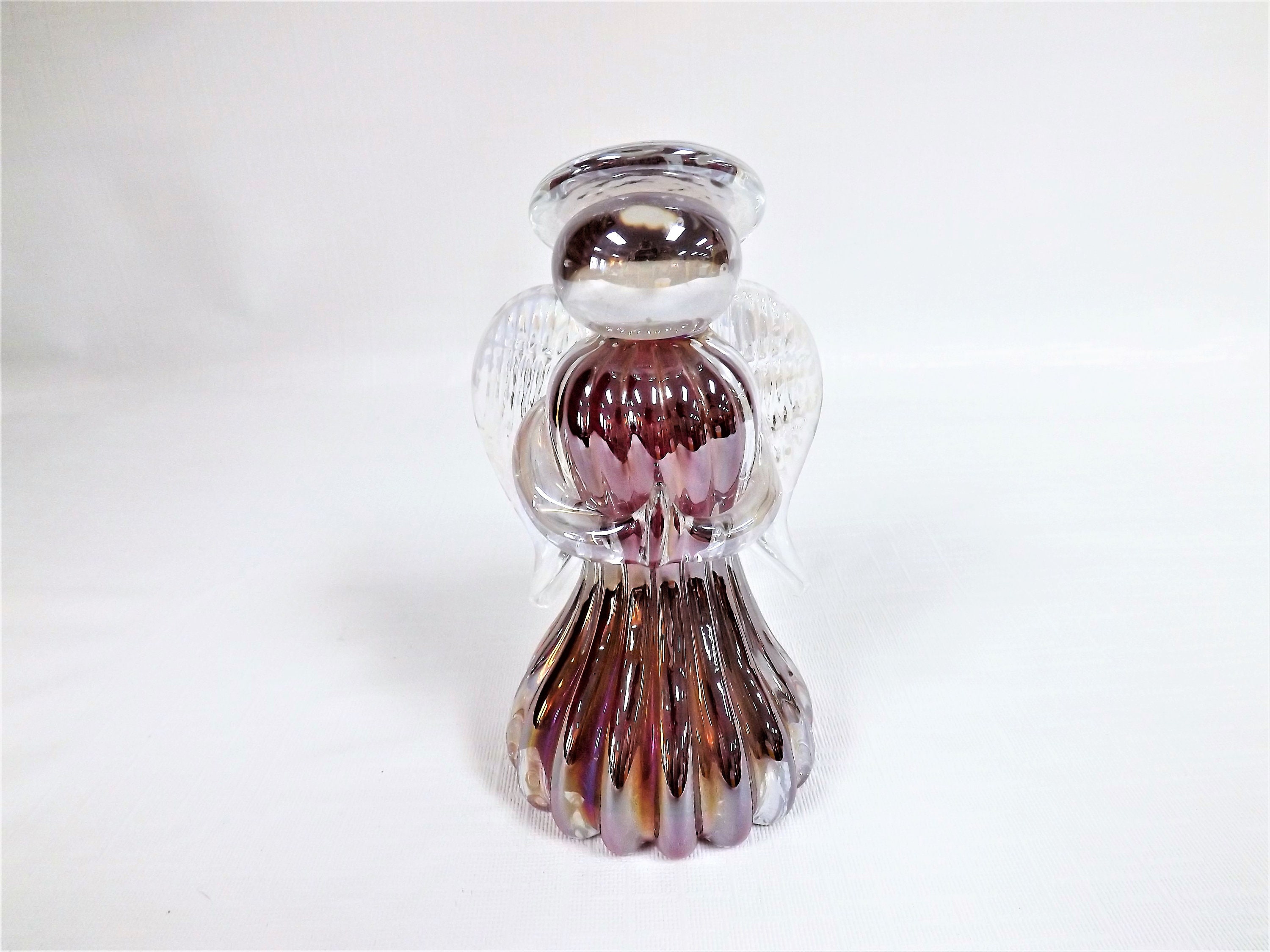 Gibson Glass Iridescent Crystal and Cranberry Angel Paperweight Milton WV