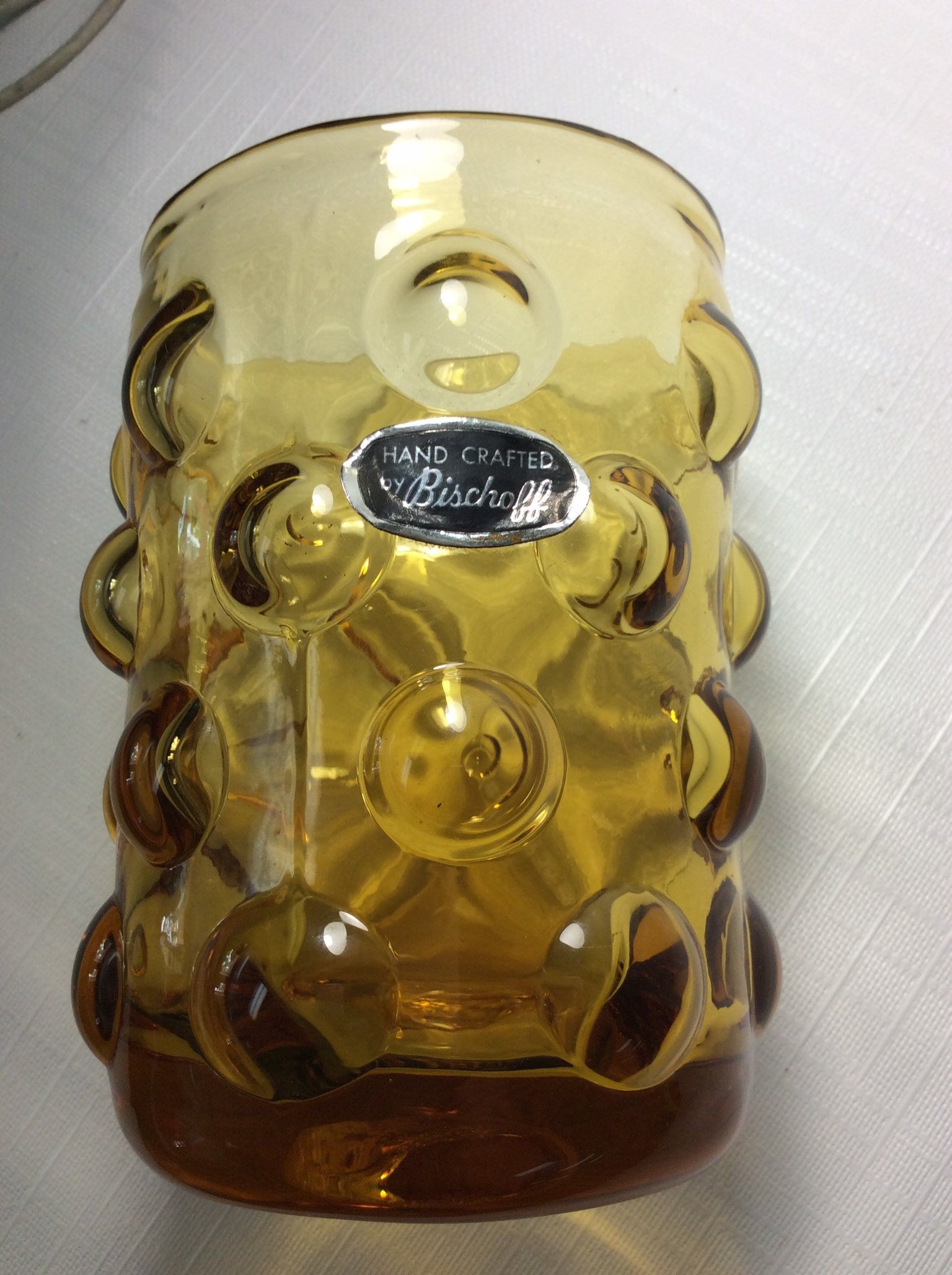 Bischoff Glass hand blown vase #952 bubble wrap amber