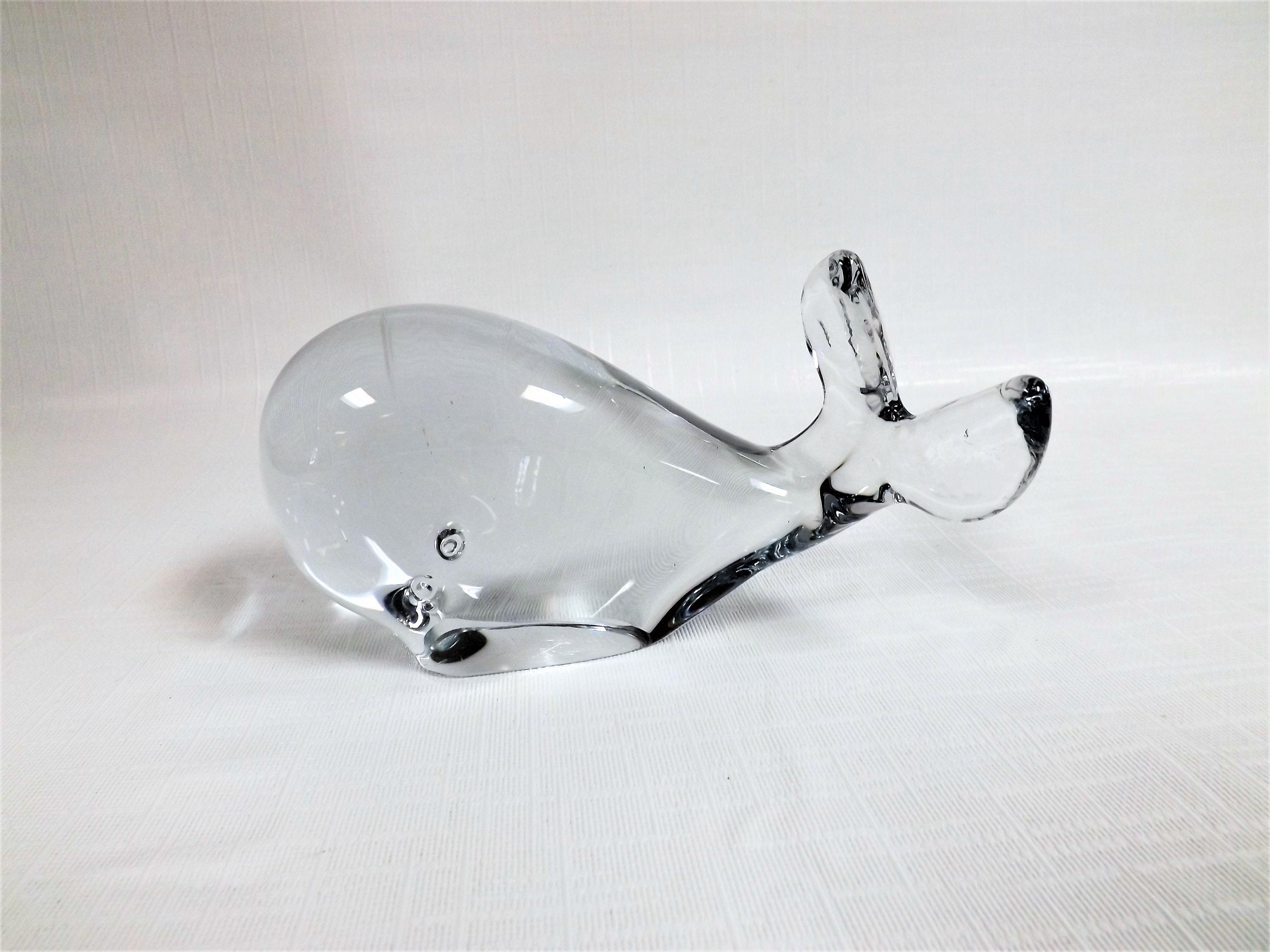 Blenko Glass Crystal #76W Whale Paperweight