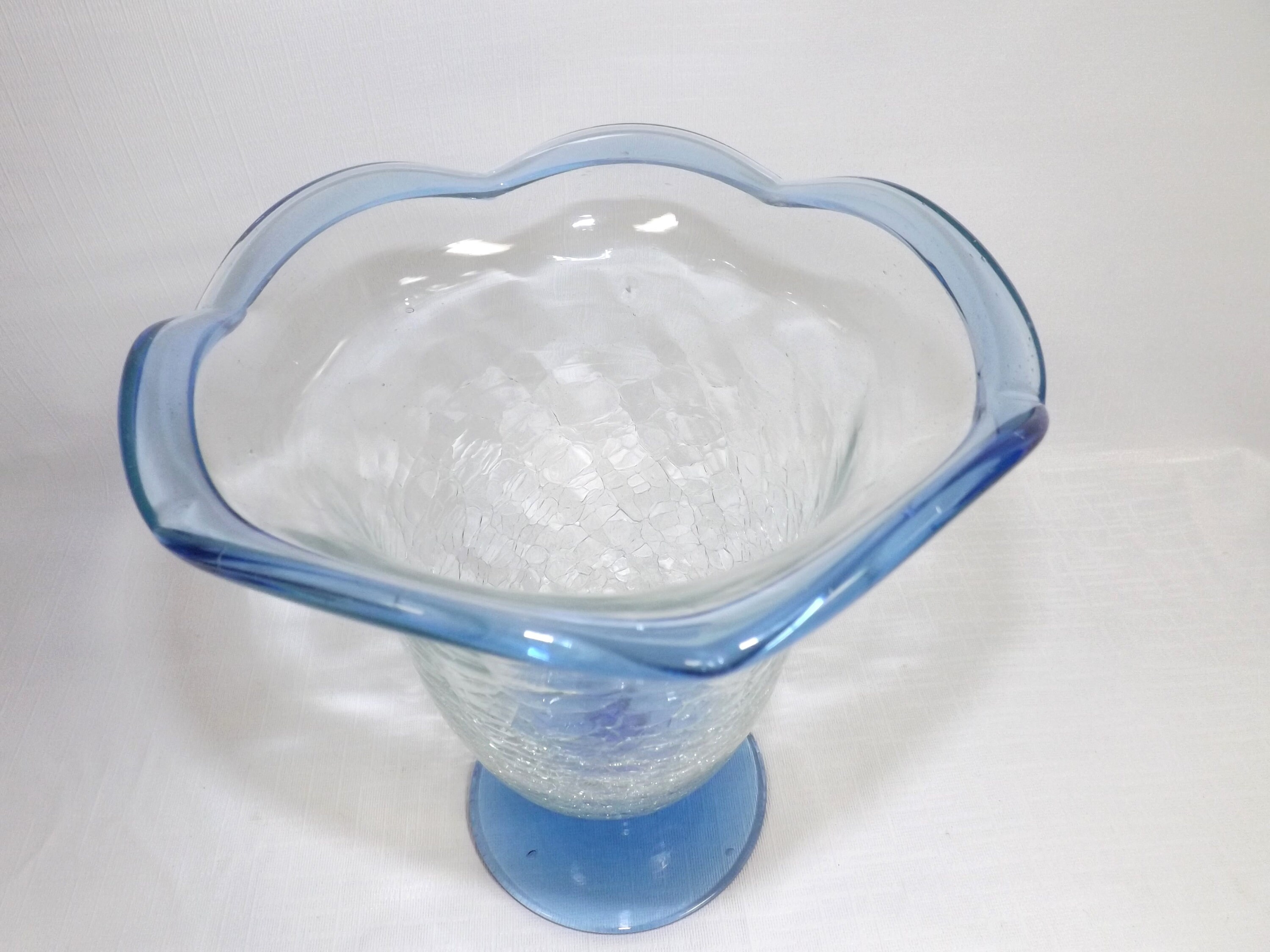 Blenko Glass C485 Sky Blue and Crystal Crackle Vase 1946-1947 Pre-designer