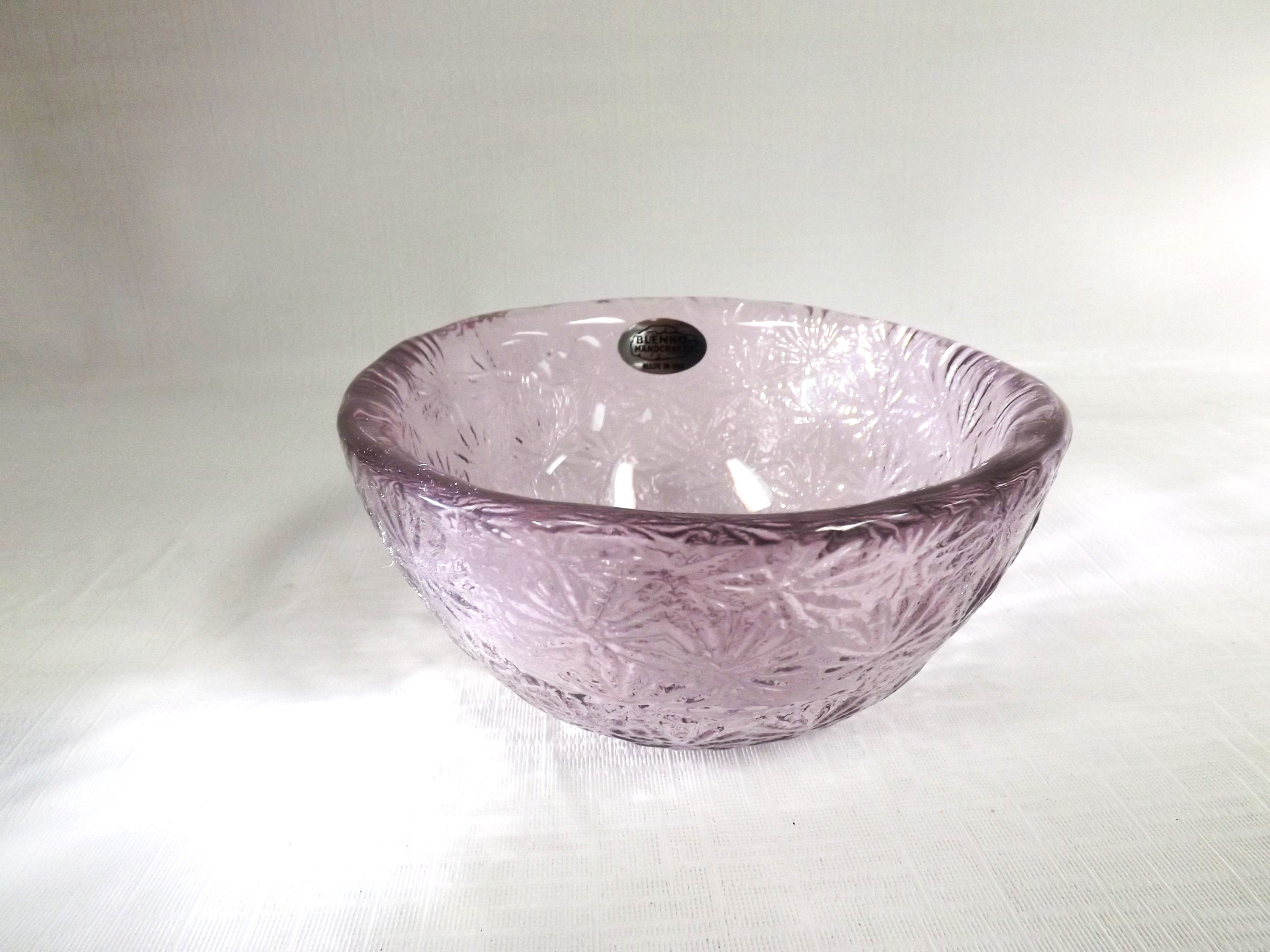 Blenko Glass Pink Ice Textured Bowl