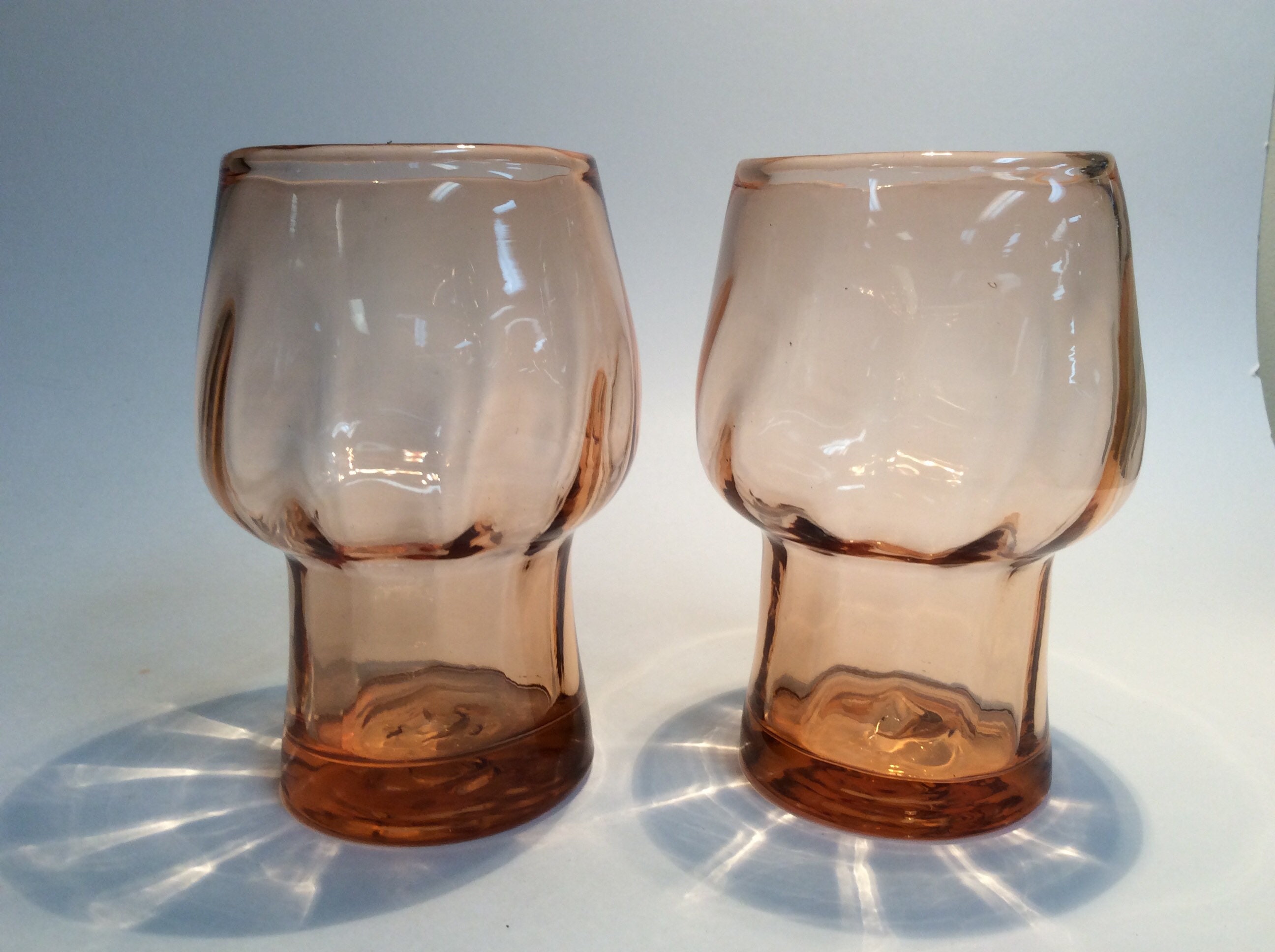 Blenko Glass vintage pair of non catalog apricot tumblers or water glasses