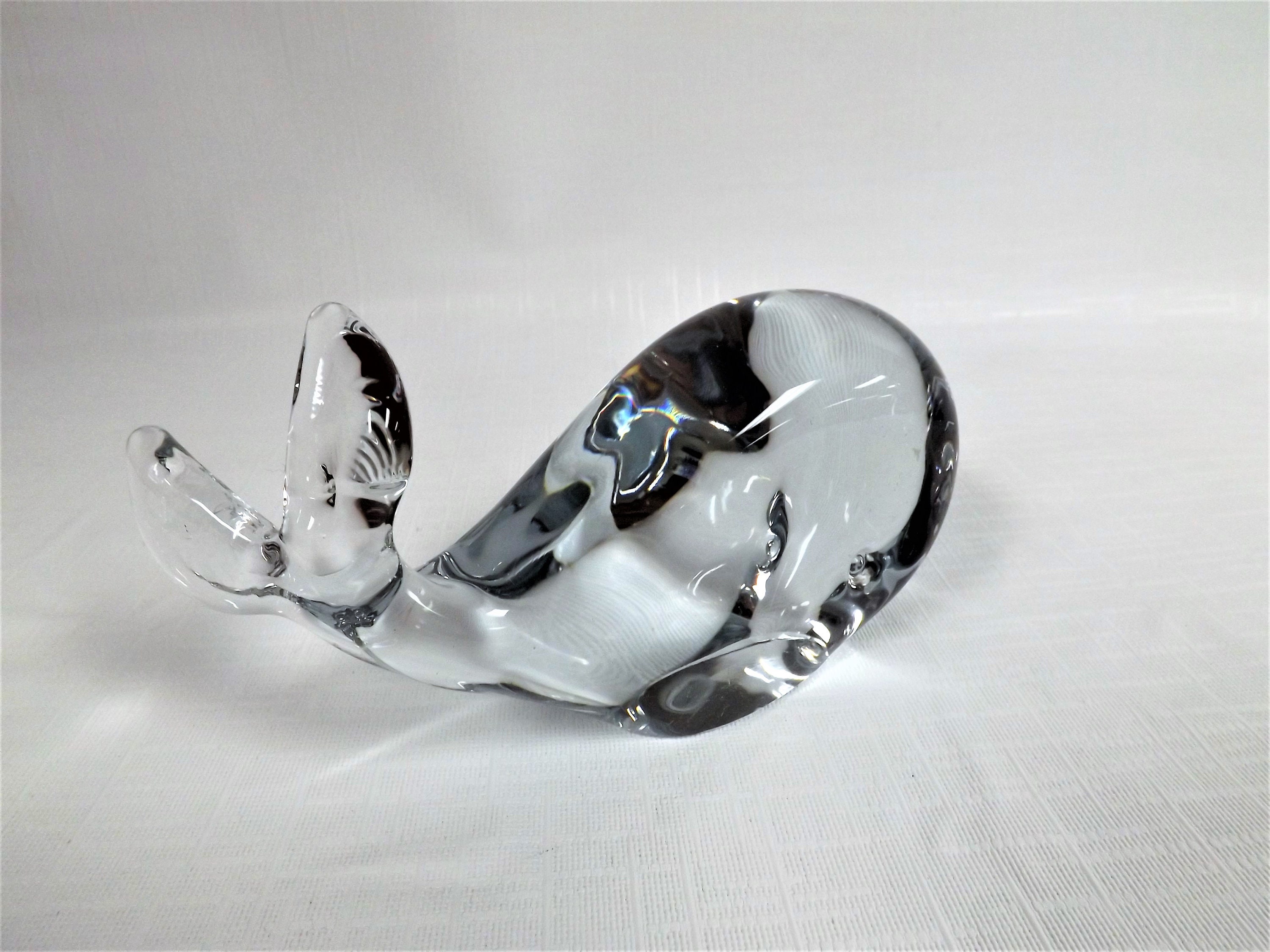 Blenko Glass Crystal #76W Whale Paperweight